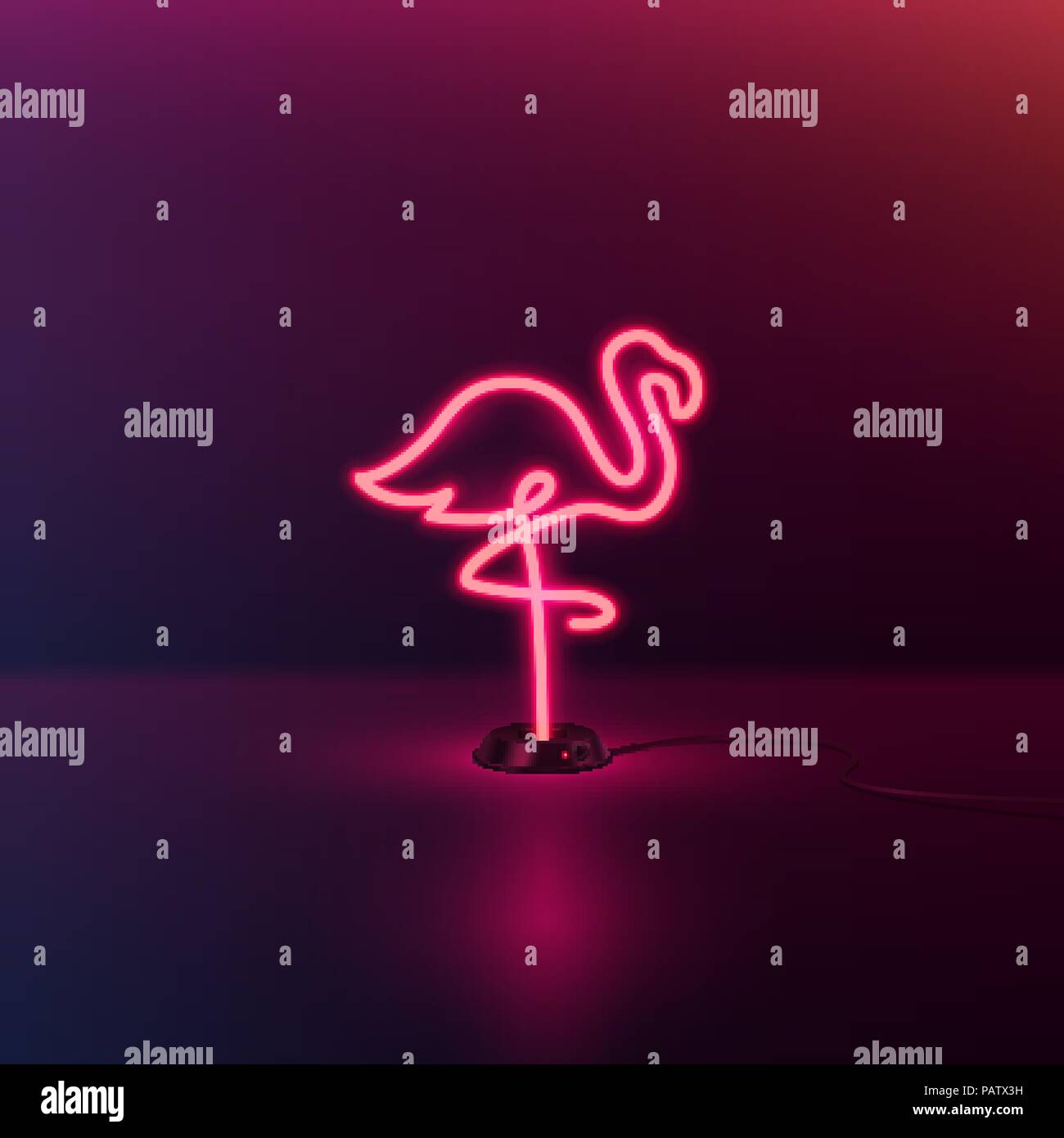 Glowing Neon effect sign with Pink Flamingo. night club or bar concept ...