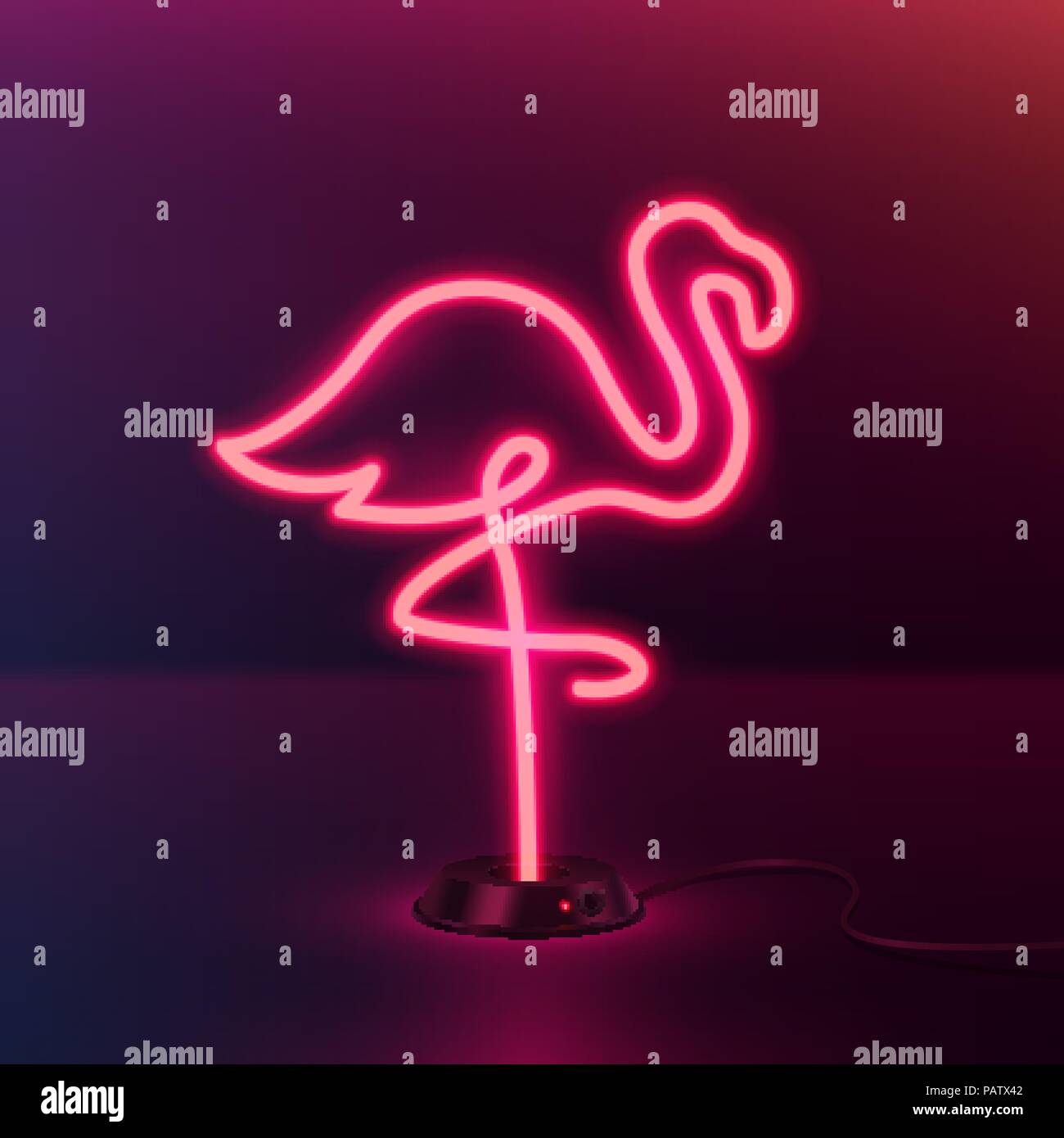 Glowing Neon effect sign with Pink Flamingo. night club or bar concept ...
