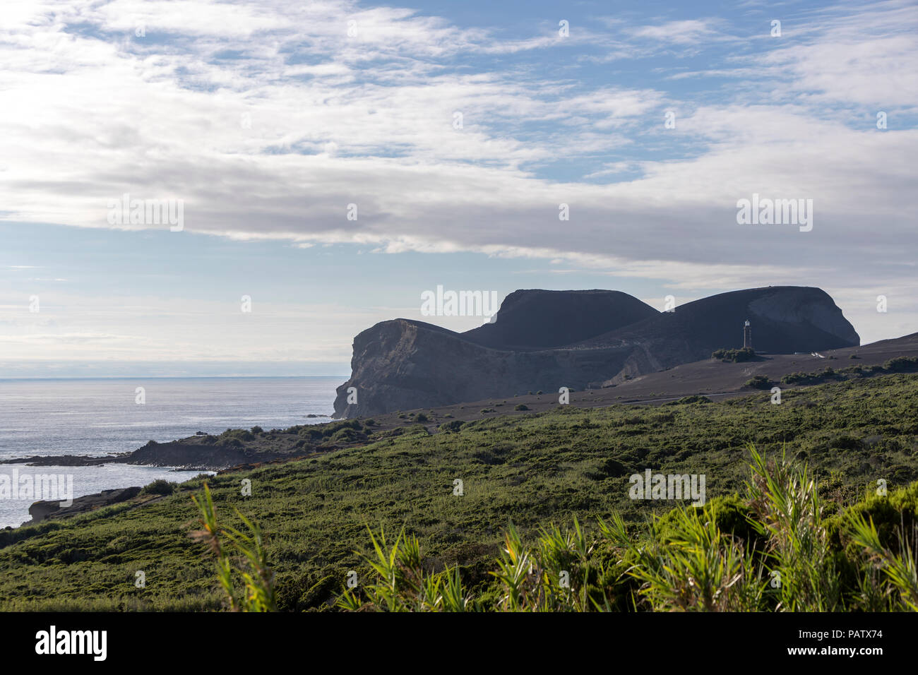 Capelinhos Volcano showing the lighthouse, Ponta dos Capelinhos, Faial ...