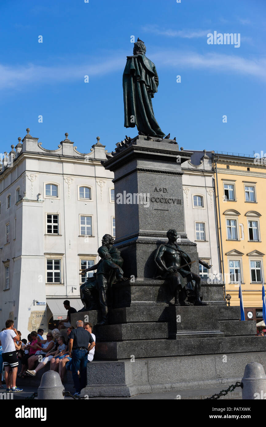 The Adam Mickiewicz Monument in the Main Square Krakow, Poland, Europe ...