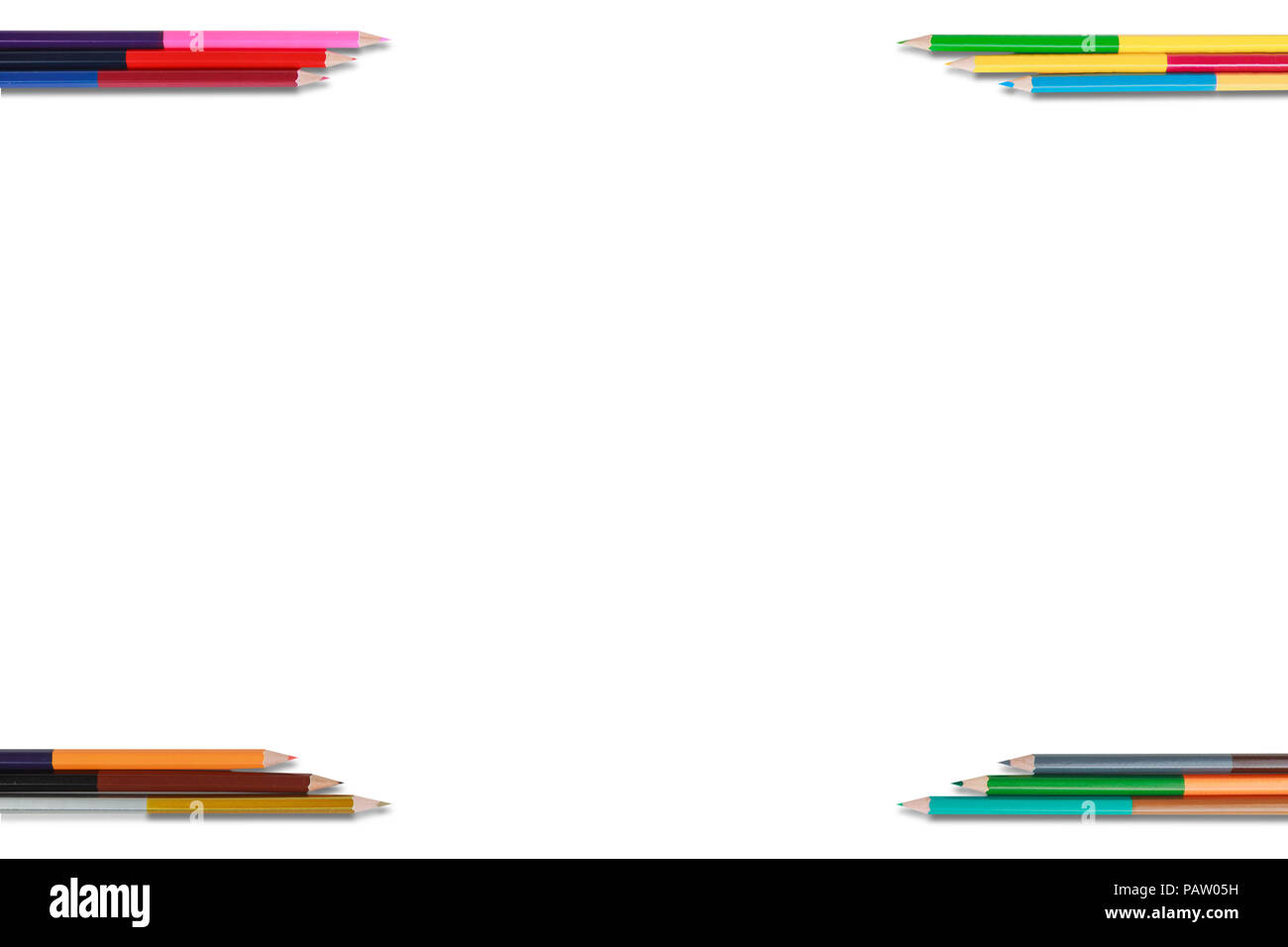 Color pencils frame with copy space in the center on white background ...
