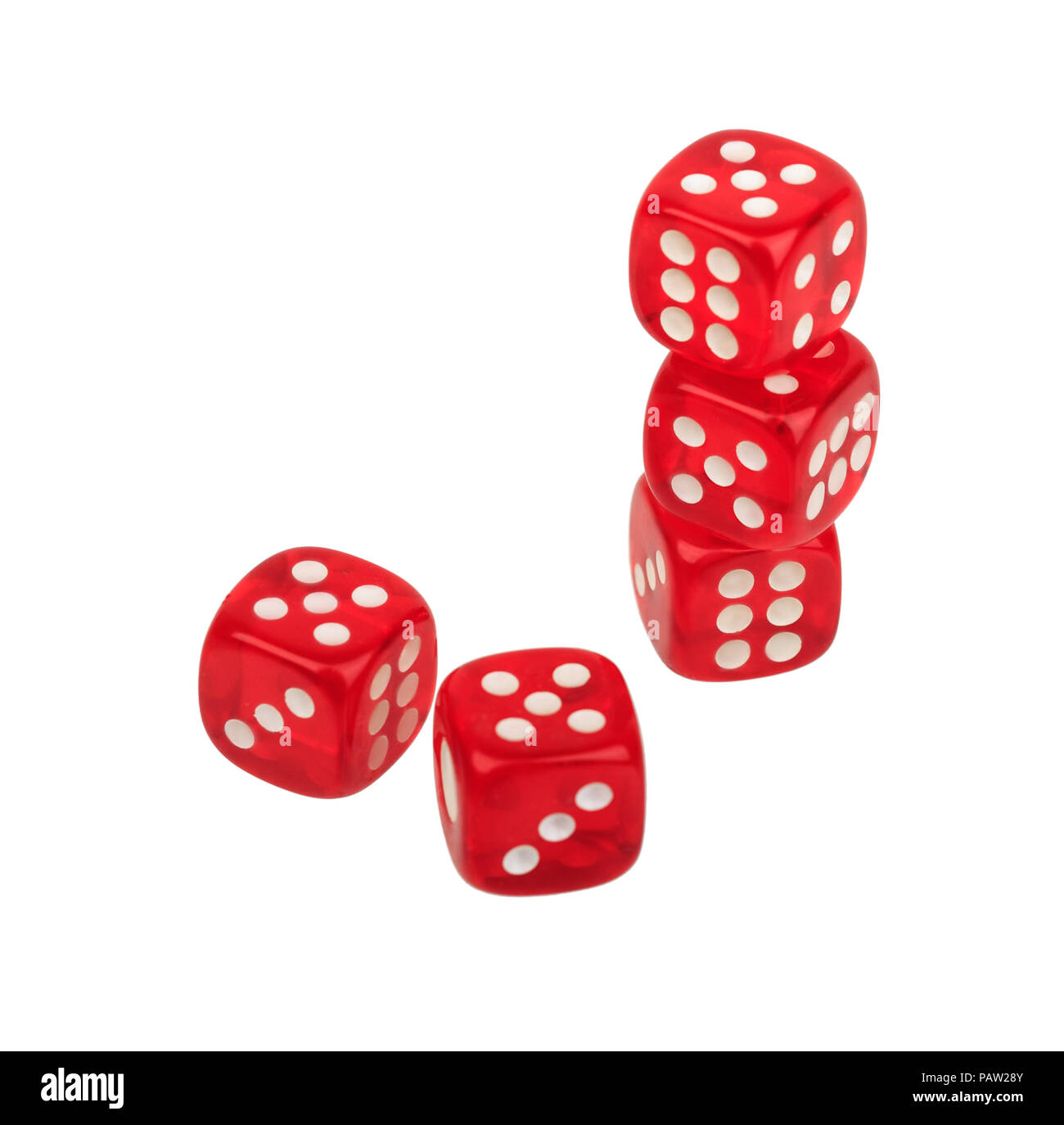 group of five red dices isolated on white background Stock Photo - Alamy