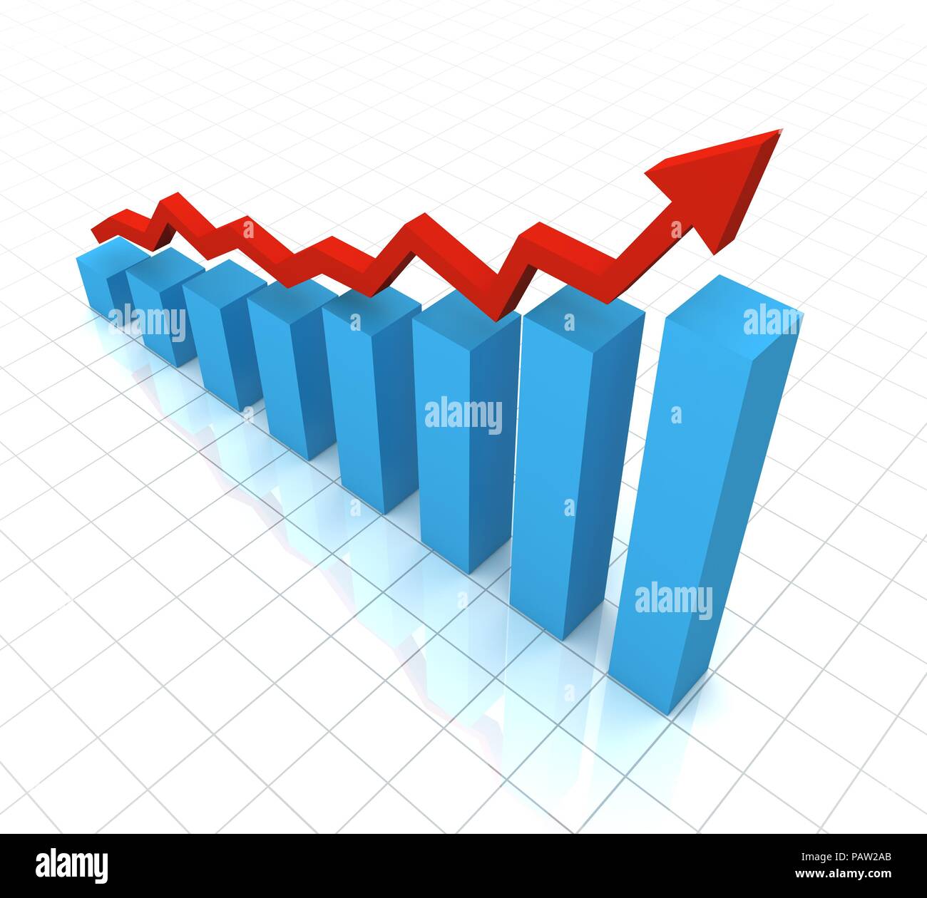 rising business graph 3d illustration isolated on white background ...