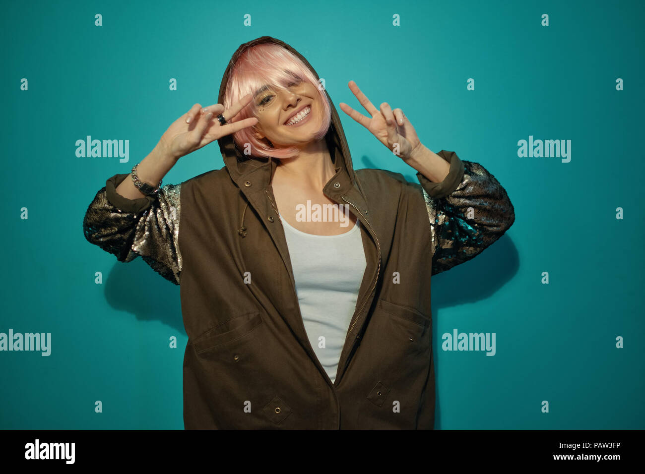 Closeup victory woman face hi-res stock photography and images - Alamy