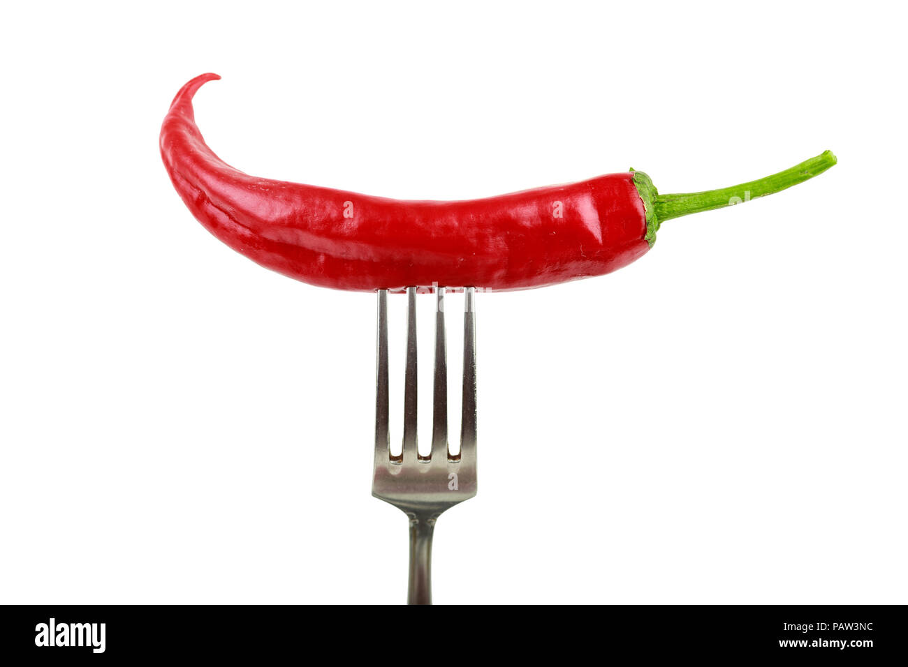 red chili pepper on the fork isolated on white background Stock Photo ...