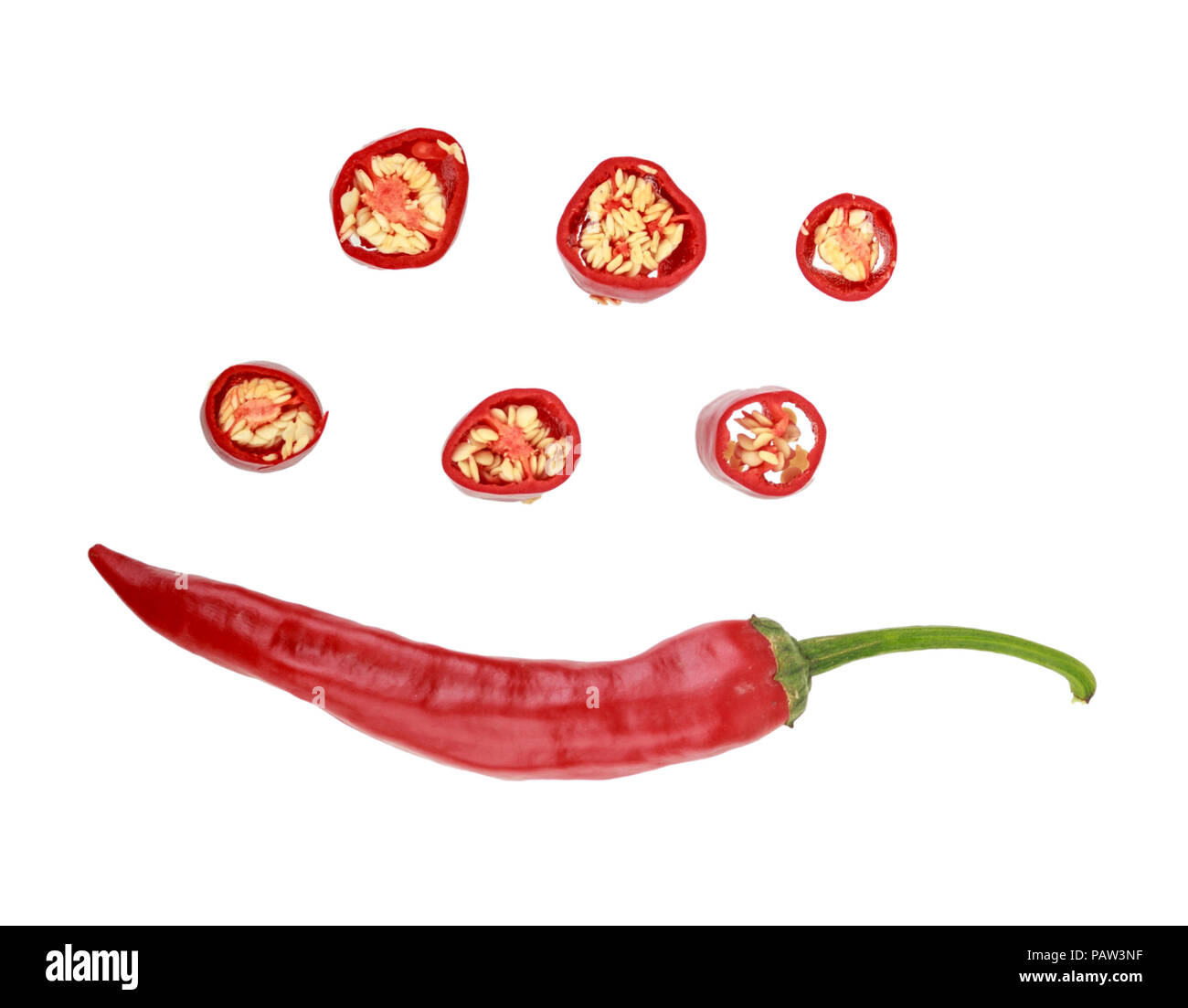 whole and sliced red chilli pepper isolated on white background. spicy ...