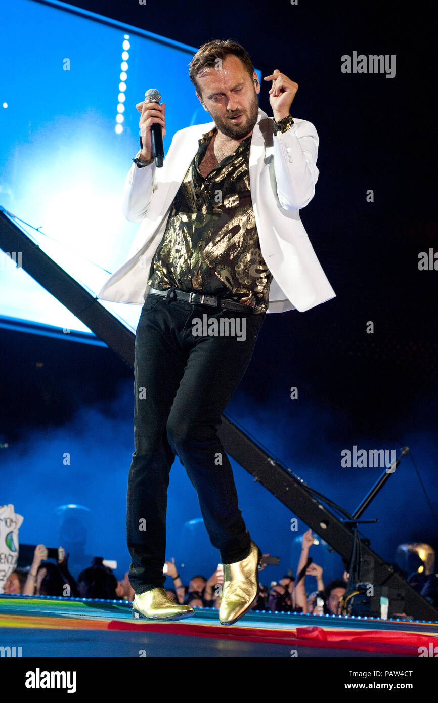 Cesare Cremonini performs live on stage at the Stadio Olimpico in Rome ...