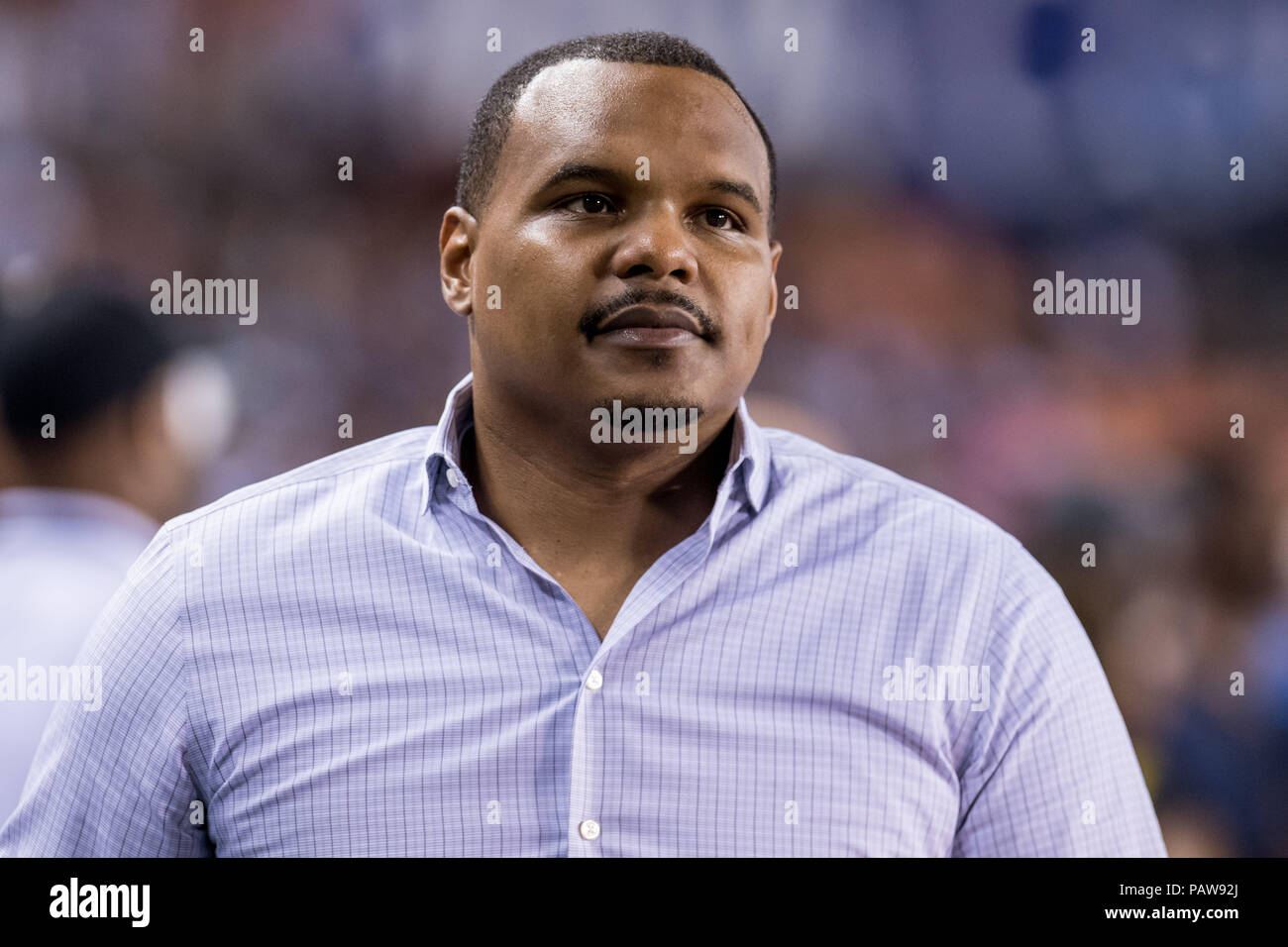 Houston, TX, USA. 19th July, 2018. Former NFL player Chester Pitts ...
