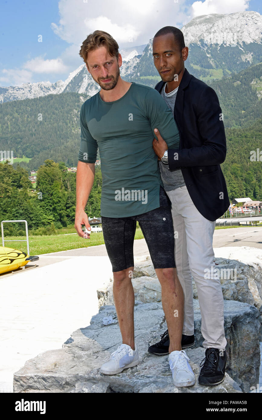 24 July 2018, Schönau am Königsee, Germany: Actors Peter Marton (L) and ...