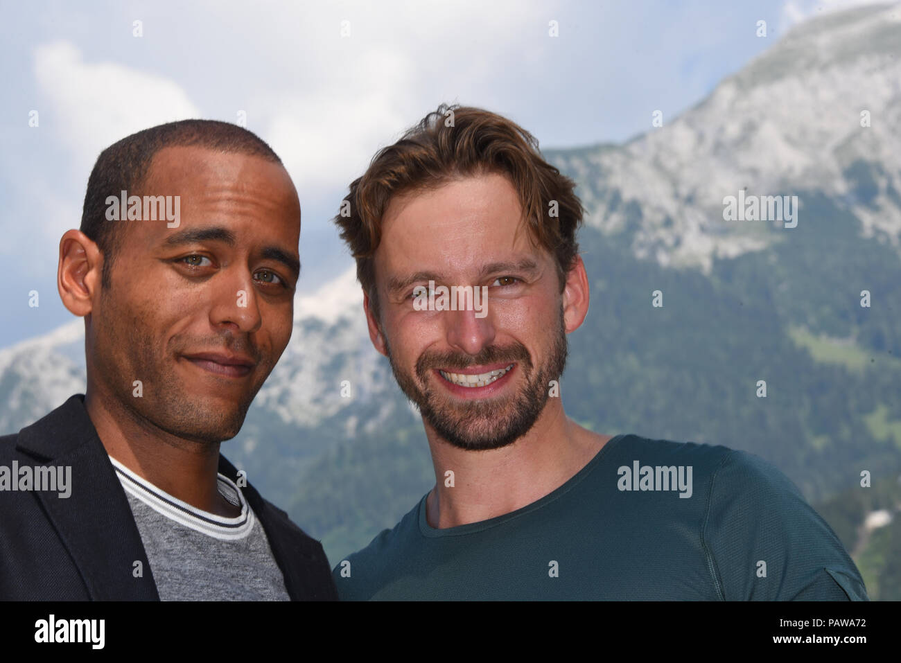 24 July 2018, Schönau am Königsee, Germany: Actors Peter Marton (L) and ...