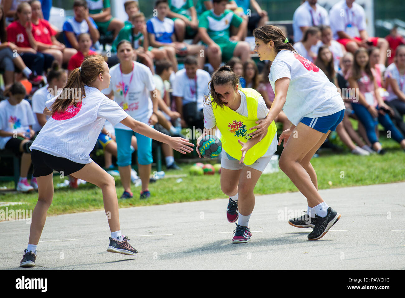 Belgrade, Serbia - July 25, 2018: Teenage players compete in women ...