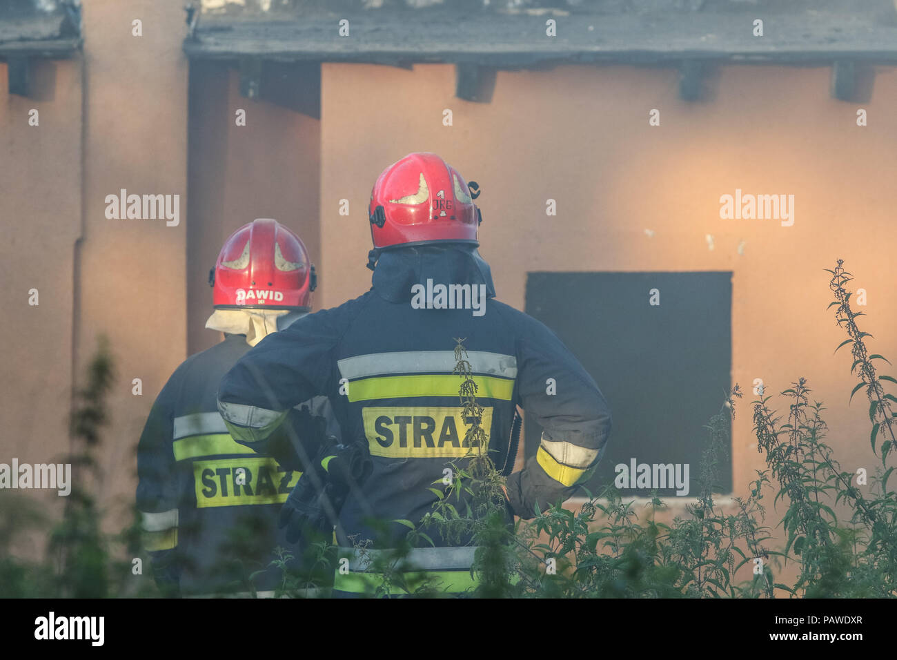 Gdansk, Poland 24th July 2018 Rescuers try to controll fire of the ...