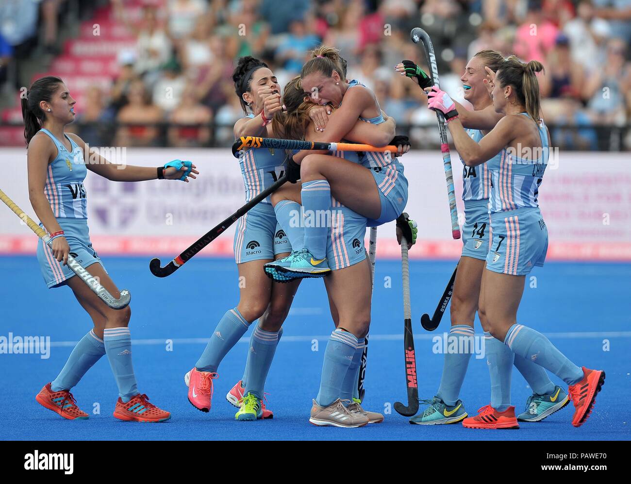 Scorer of the first Argentine goal, Florencia Habif (ARG) jumps into ...