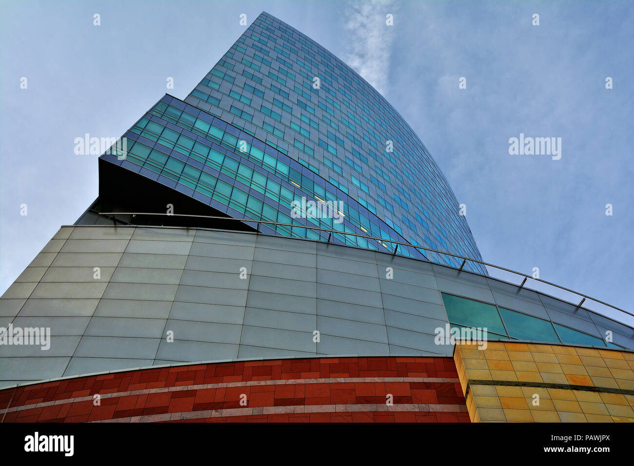 WARSAW, POLAND - JUNE 27, 2018. Building architecture close up ,top ...
