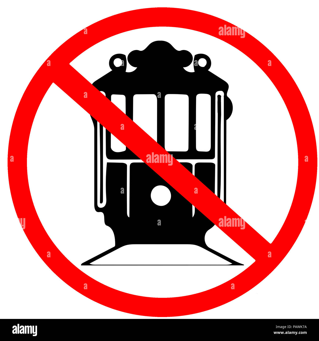 Nostalgic Tramway red circular prohibition road sign Stock Photo - Alamy