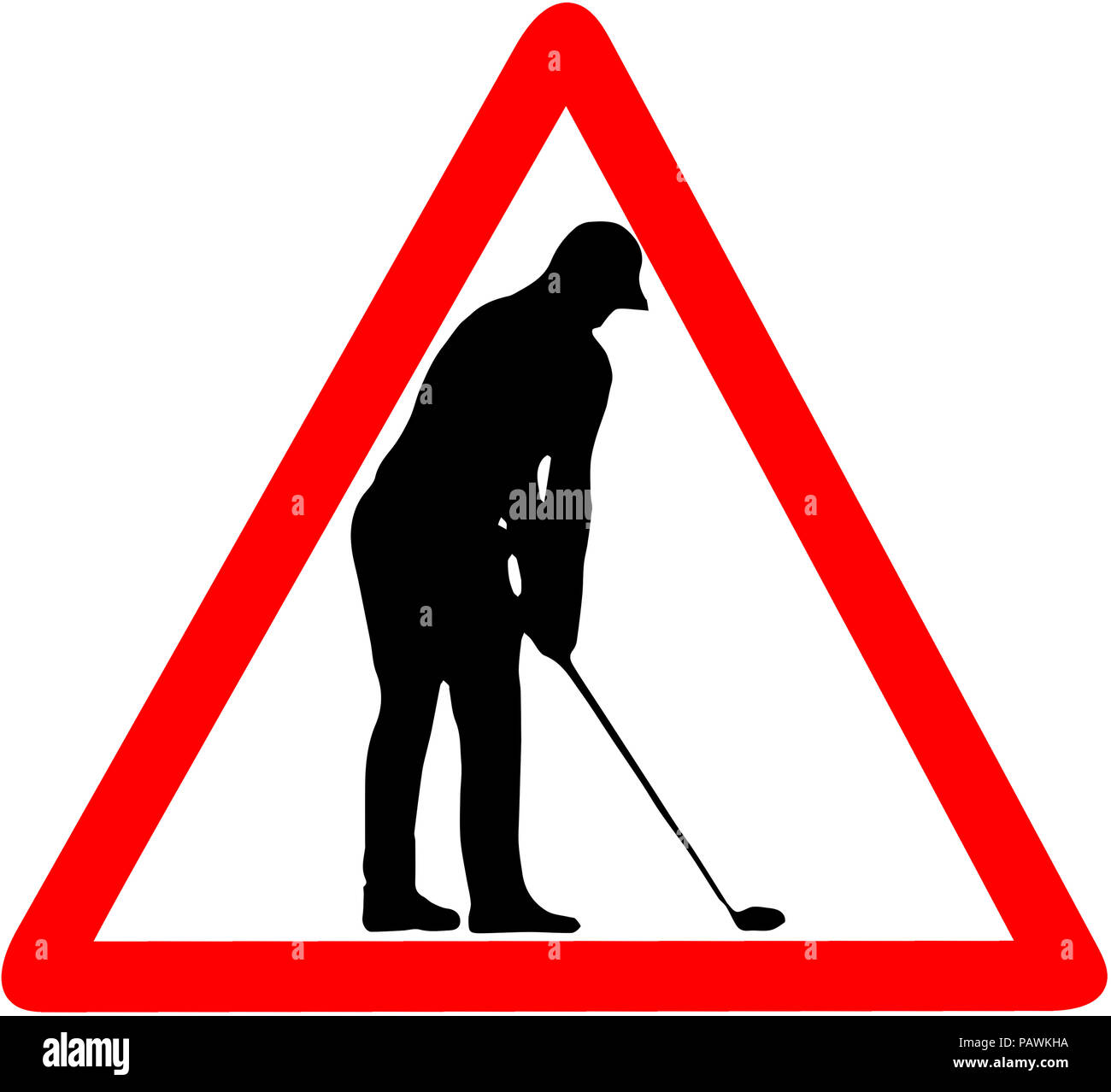 Golf field and golf player warning triangular red road sign Stock Photo ...
