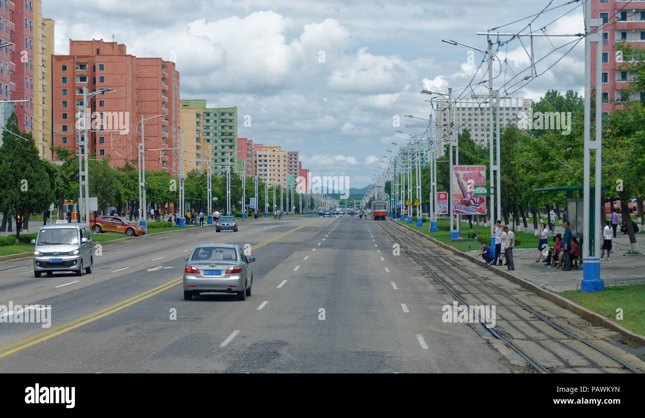 The virtually empty roads of Pyongyang, the capital of North Korea ...