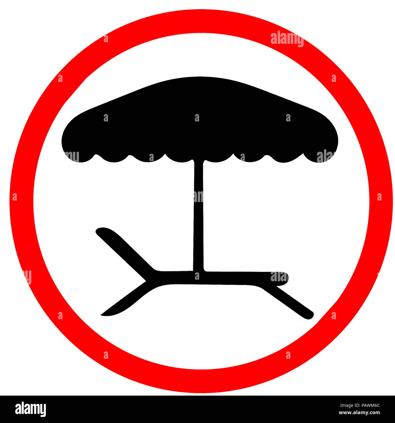 Umbrella and lounge chair circular red road sign Stock Photo - Alamy
