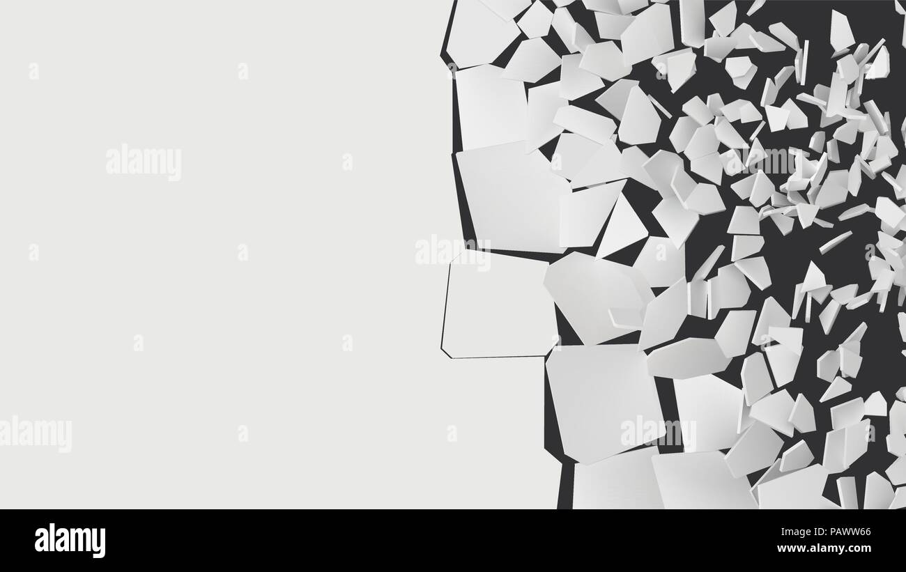 vector illustration of breaking wall with free area on left side. half ...