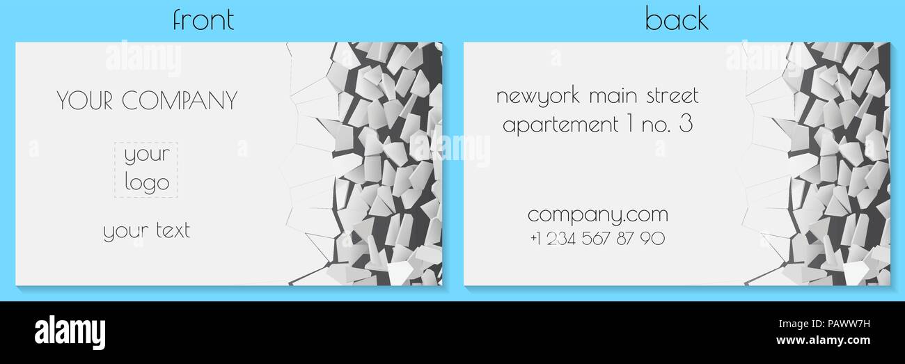 business card design concept with cracked and dissolving pieces effect ...