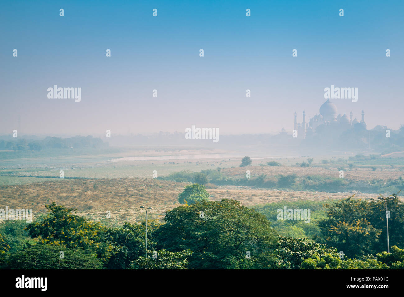 Taj Mahal with fog in Agra, India Stock Photo - Alamy