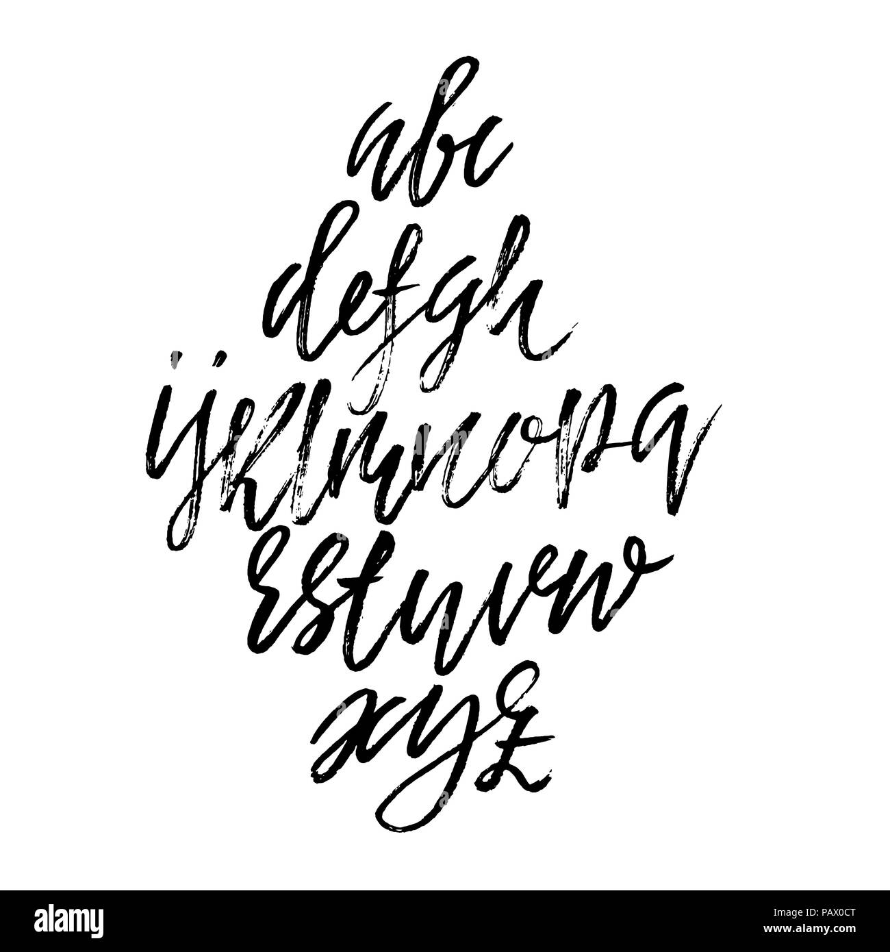 Hand drawn dry brush lettering. Grunge style alphabet. Handwritten font ...