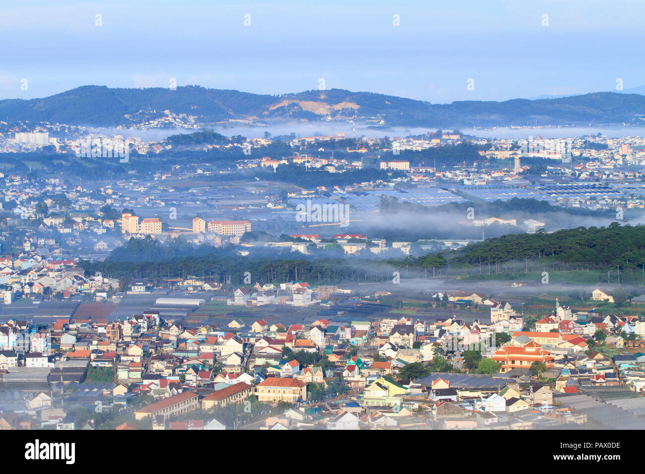 Landscape of Da lat city with cloud in the early morning, Vietnam Stock ...