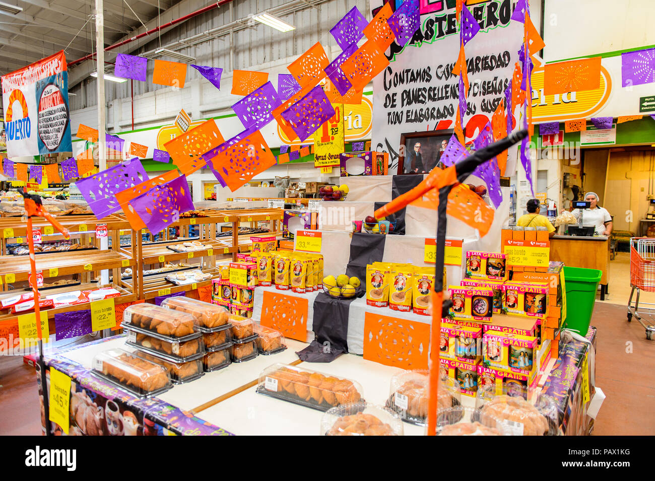 OAXACA, MEXICO - NOV 1, 2016: Interior of the supermarket Soriana, a ...