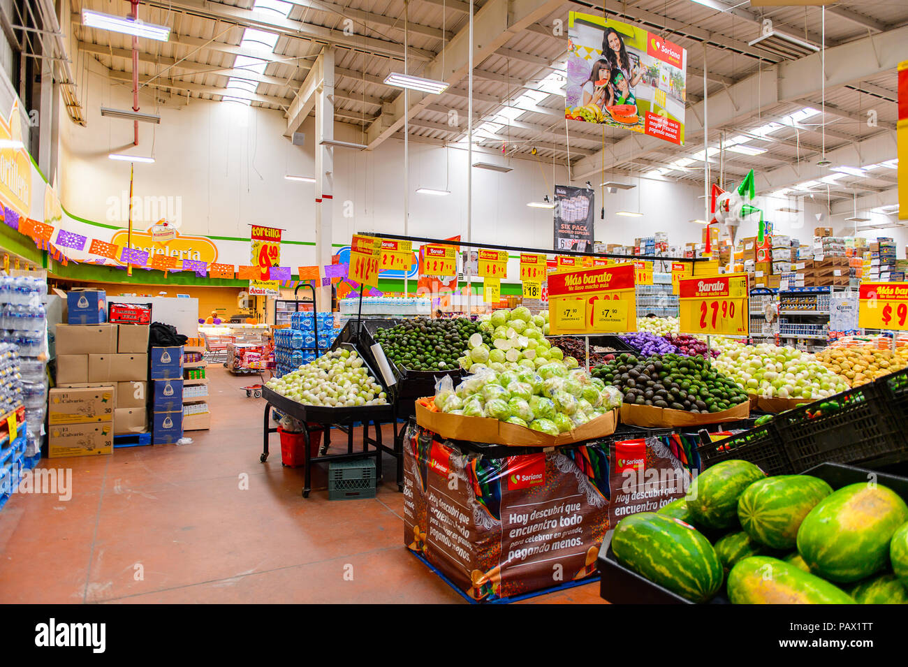 OAXACA, MEXICO - NOV 1, 2016: Interior of the supermarket Soriana, a ...