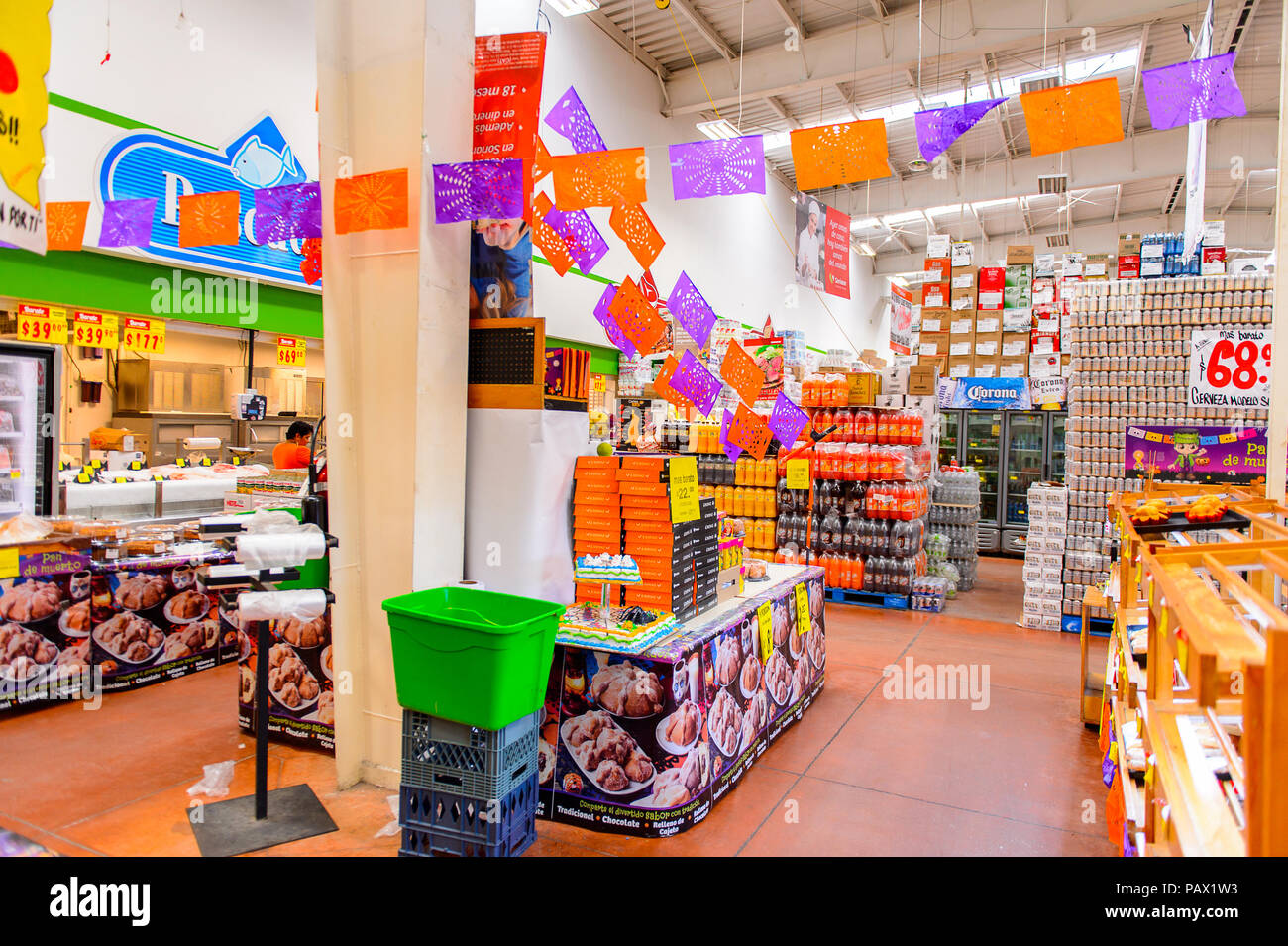 OAXACA, MEXICO - NOV 1, 2016: Interior of the supermarket Soriana, a ...