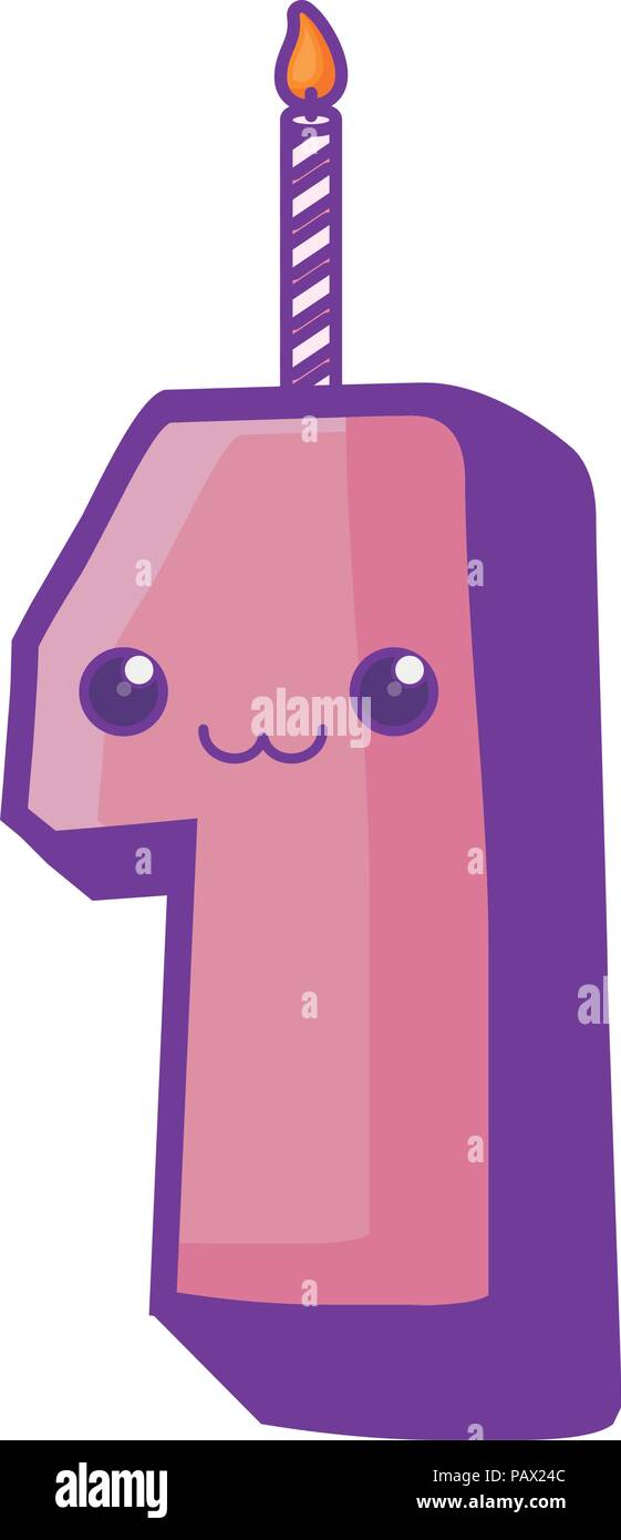 Kawaii number one candle icon over white background, vector ...