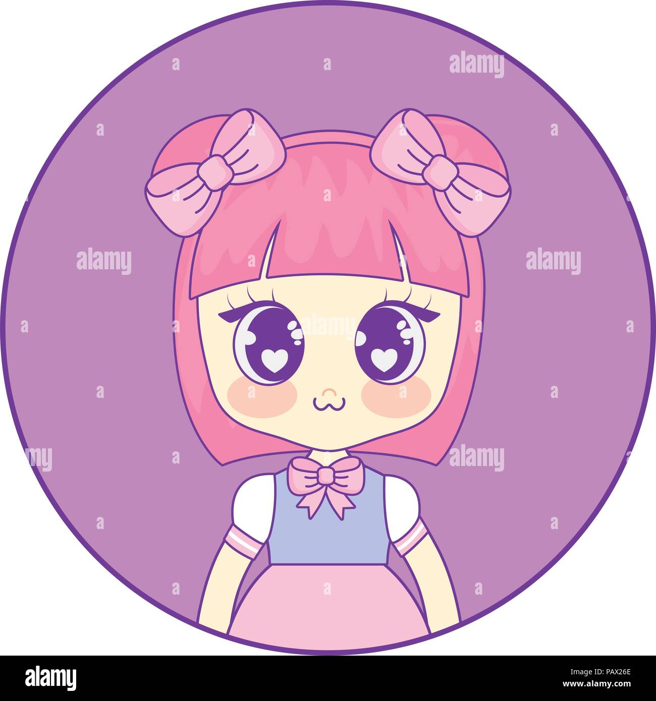 cute Anime girl over decorative circular frame and white background ...