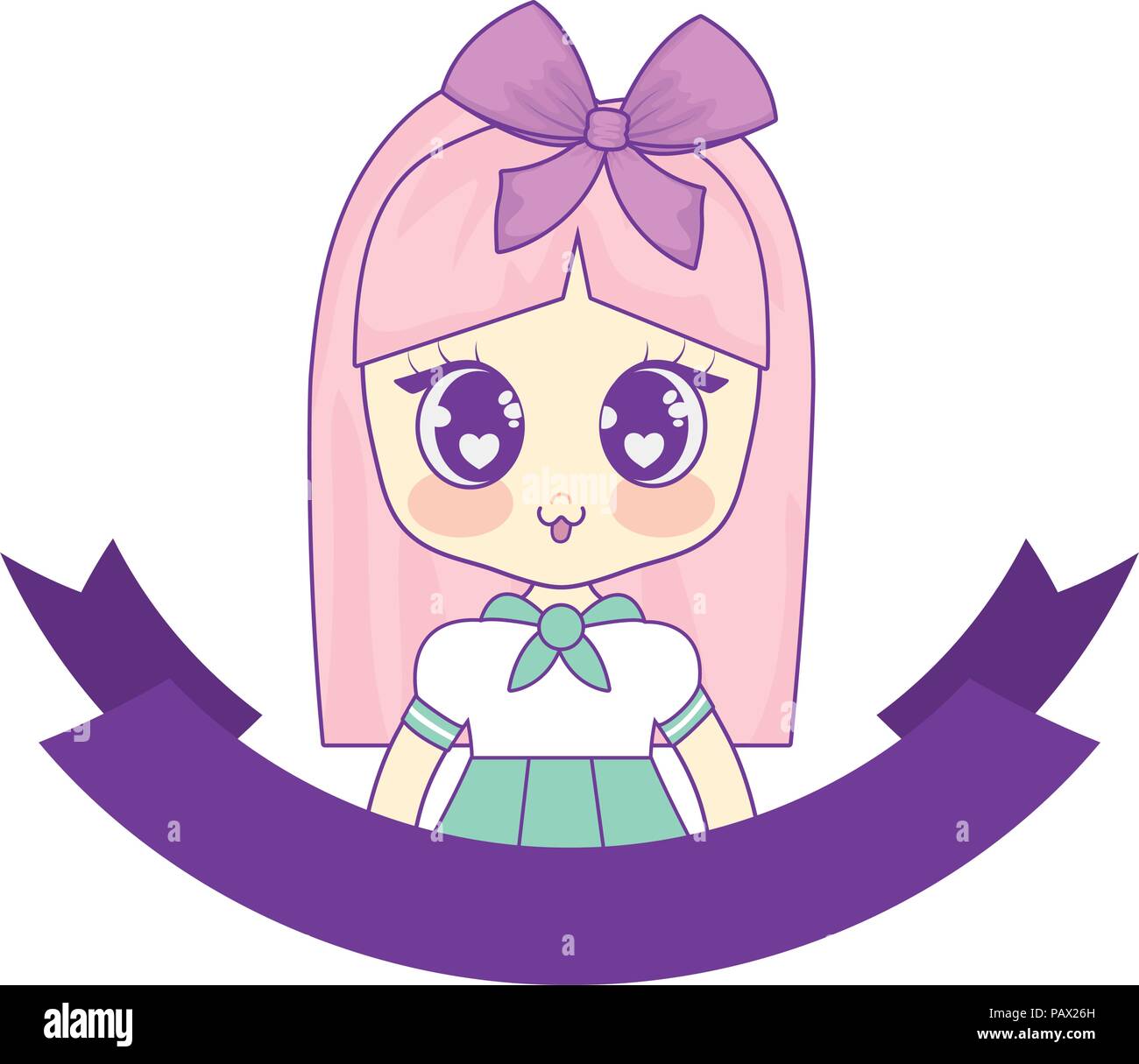 Decorative ribbon with cute Anime girl icon over white background ...