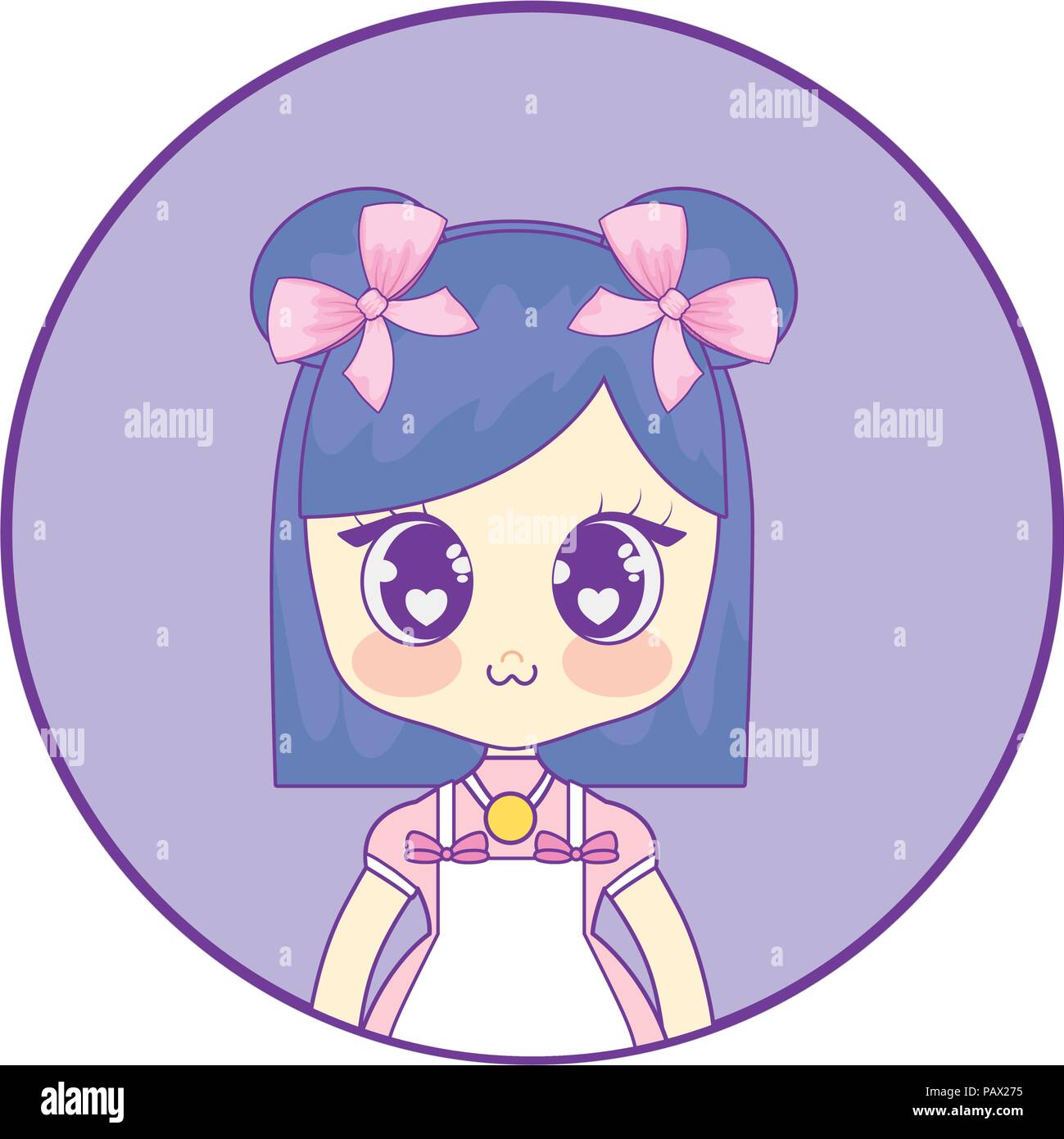 cute Anime girl over decorative circular frame and white background ...