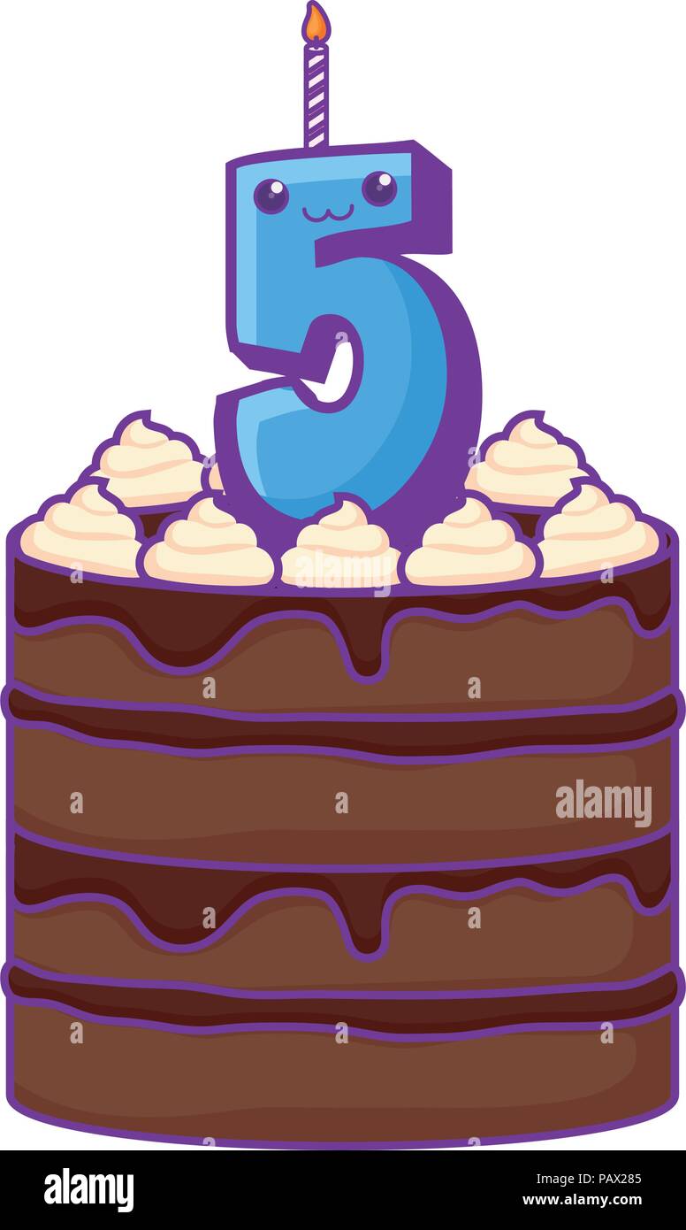 Birthday cake with number five candle icon over white background ...