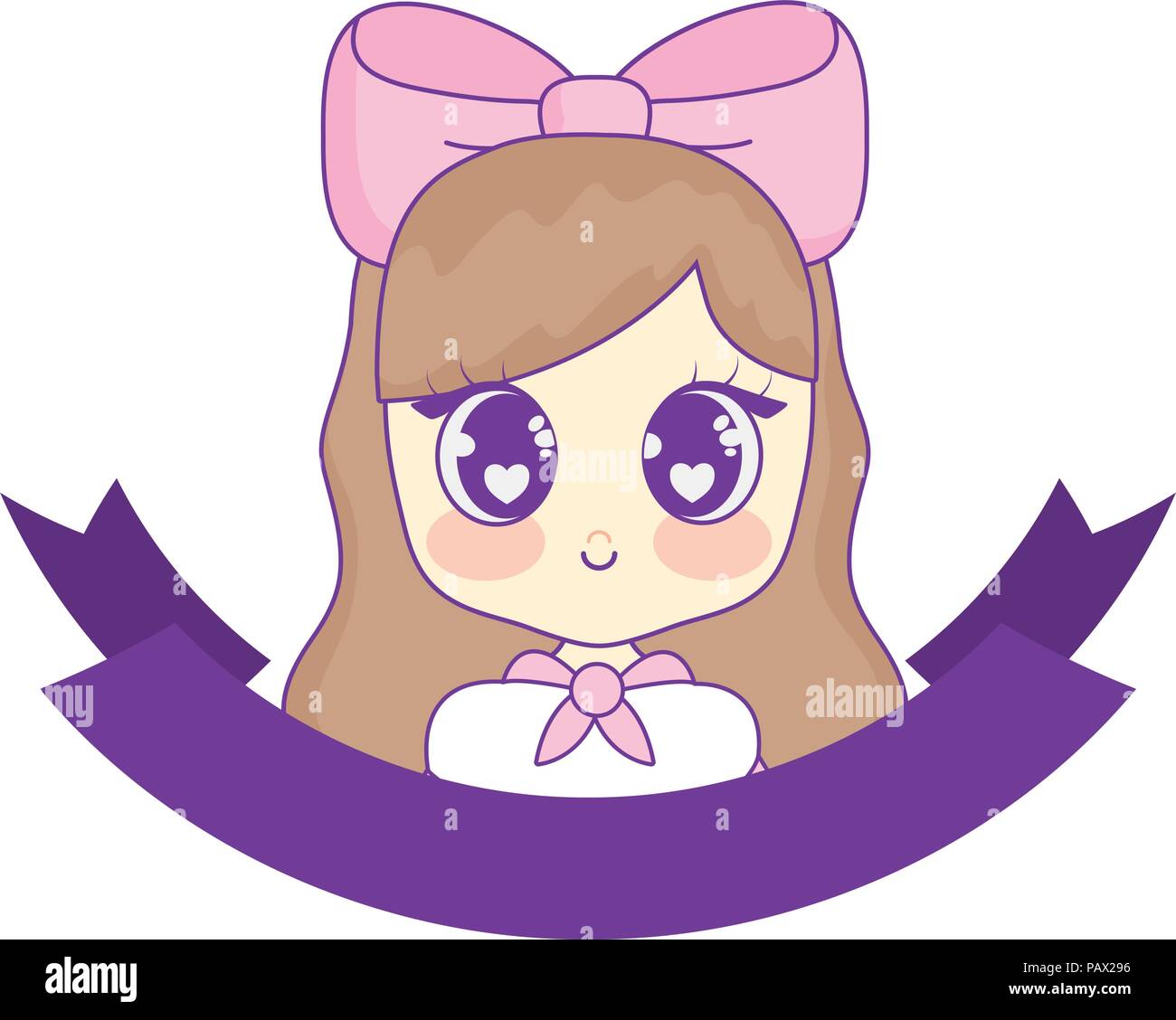 Decorative ribbon with cute Anime girl icon over white background ...