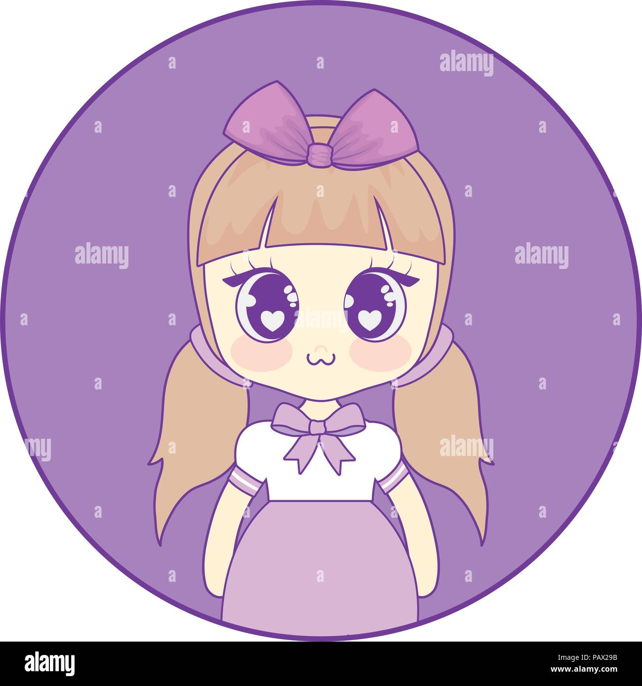 cute Anime girl over decorative circular frame and white background ...