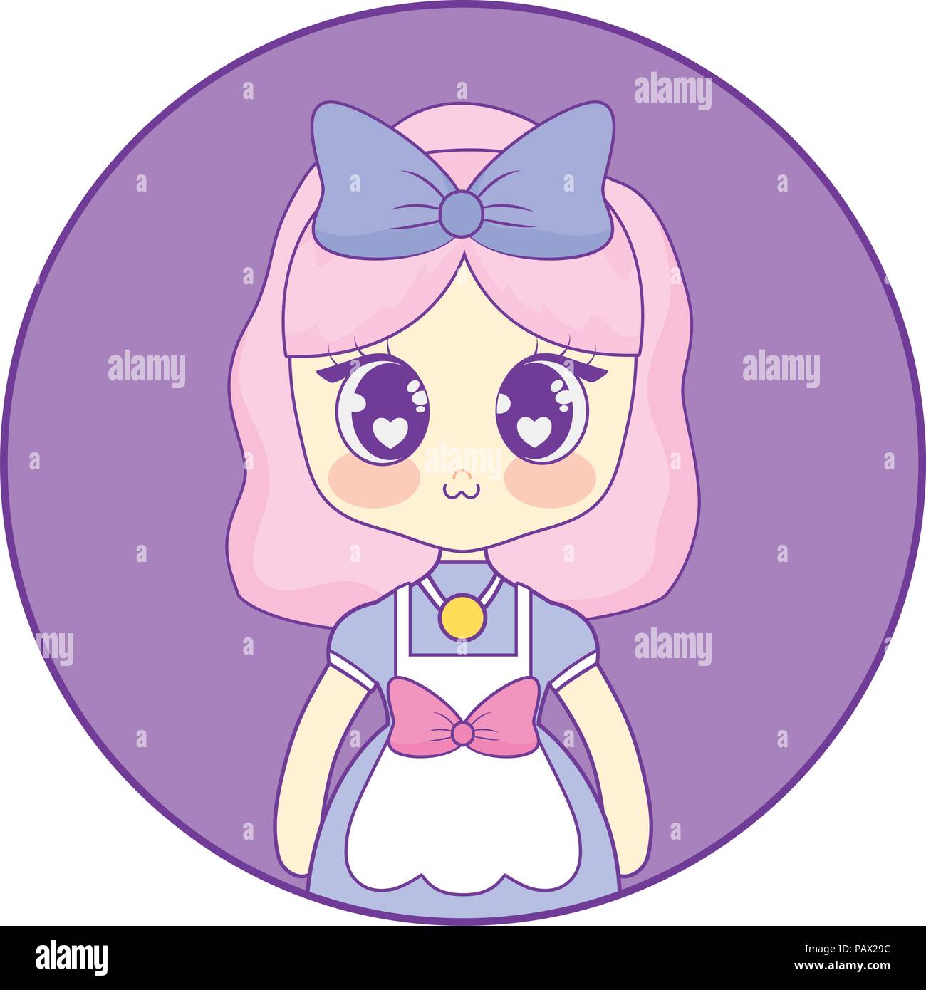 cute Anime girl over decorative circular frame and white background ...