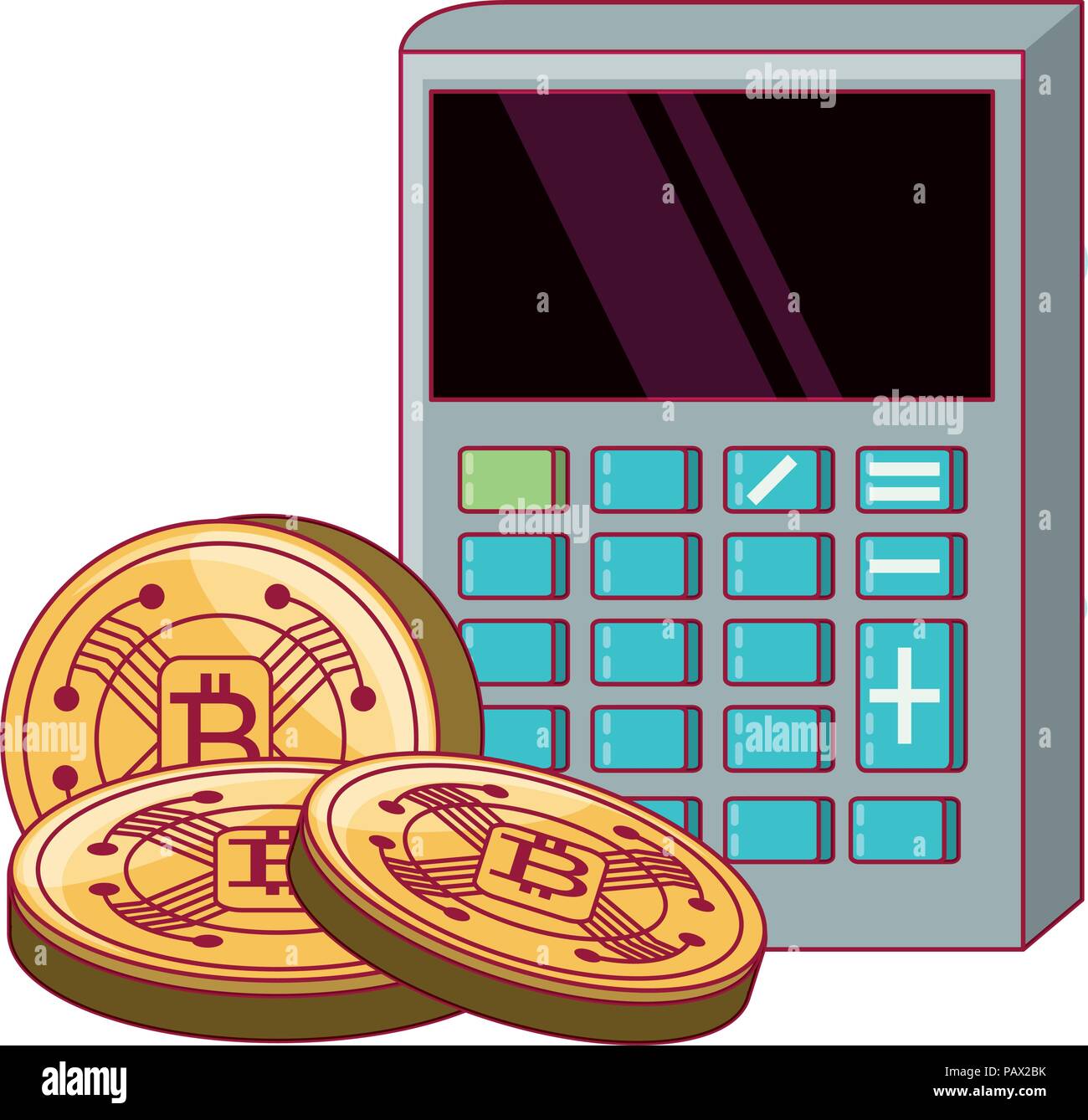 calculator and cryptocoins icon over white background, vector ...