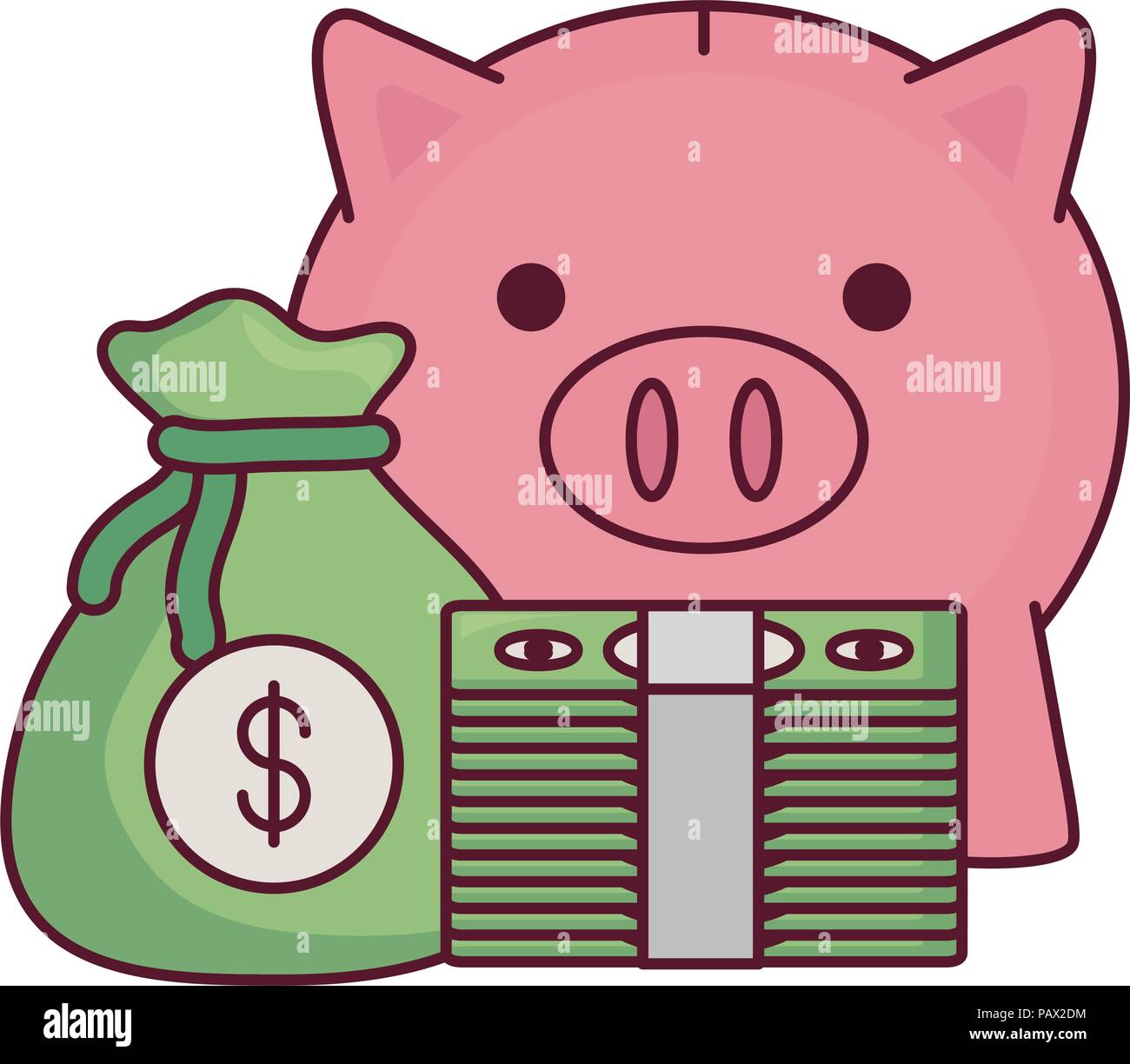 piggy bank and money bills and sack icon over white background, vector ...