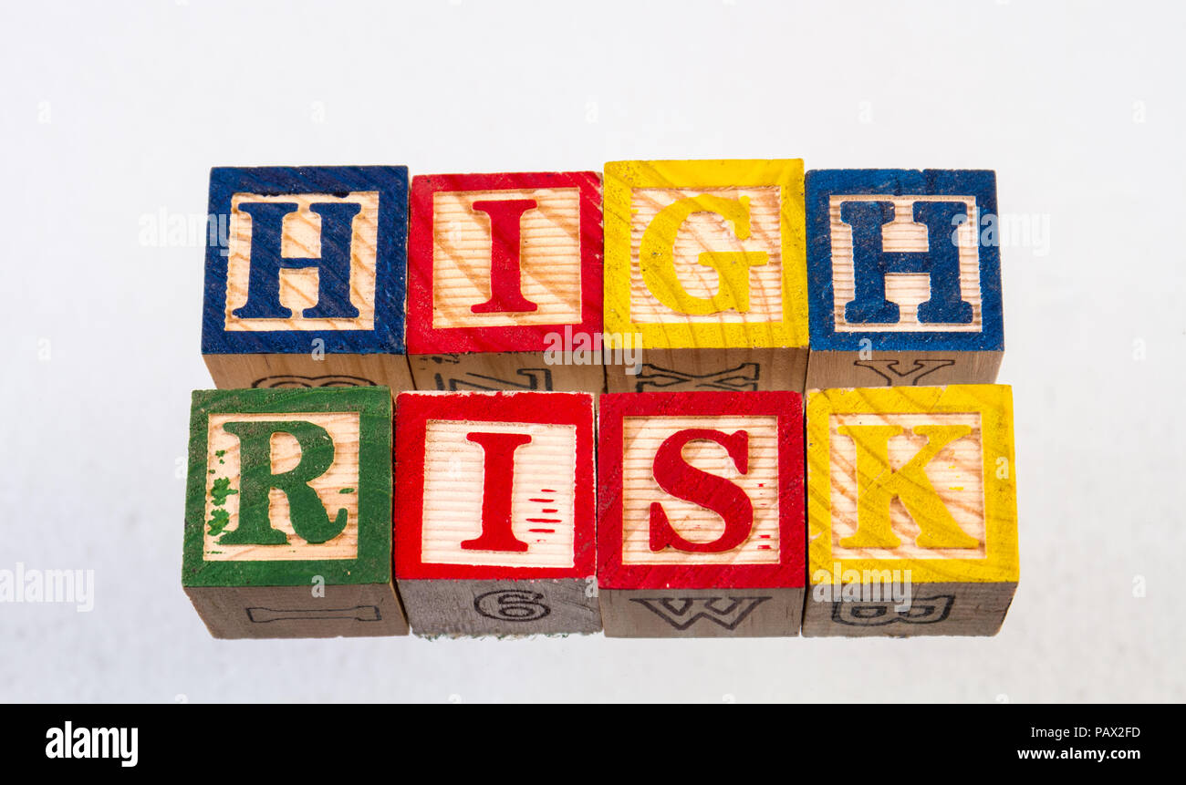 The term high risk displayed visually on a white background using ...