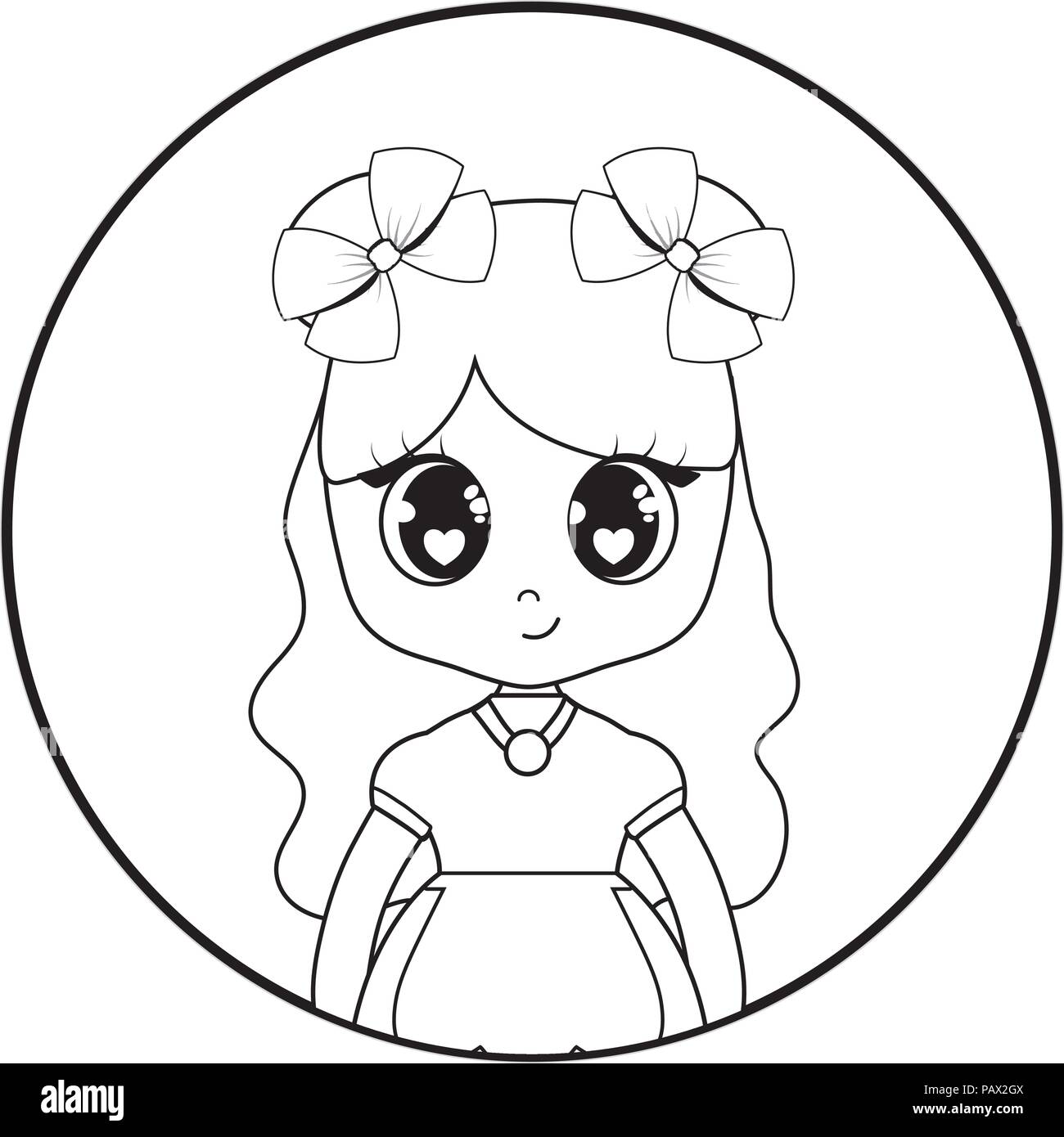 cute Anime girl over decorative circular frame and white background ...