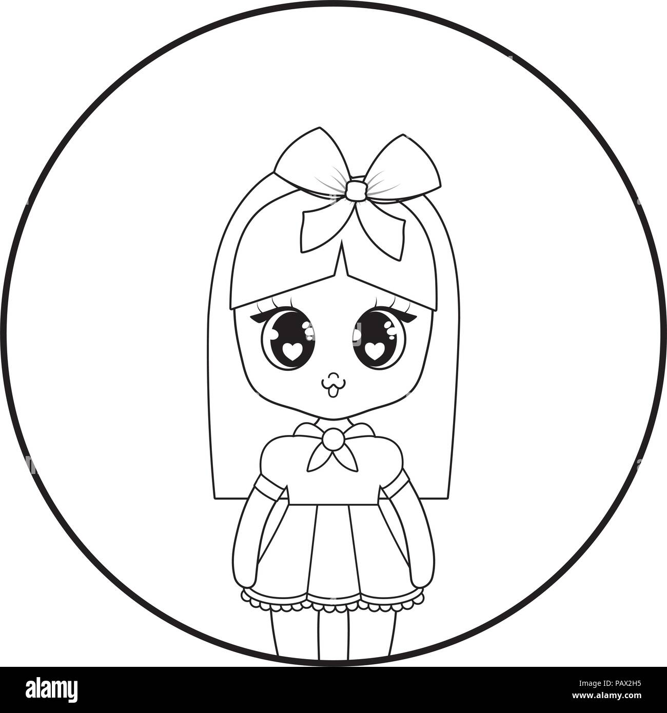 cute Anime girl over decorative circular frame and white background ...