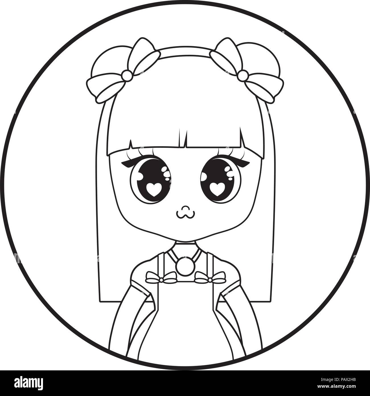 cute Anime girl over decorative circular frame and white background ...
