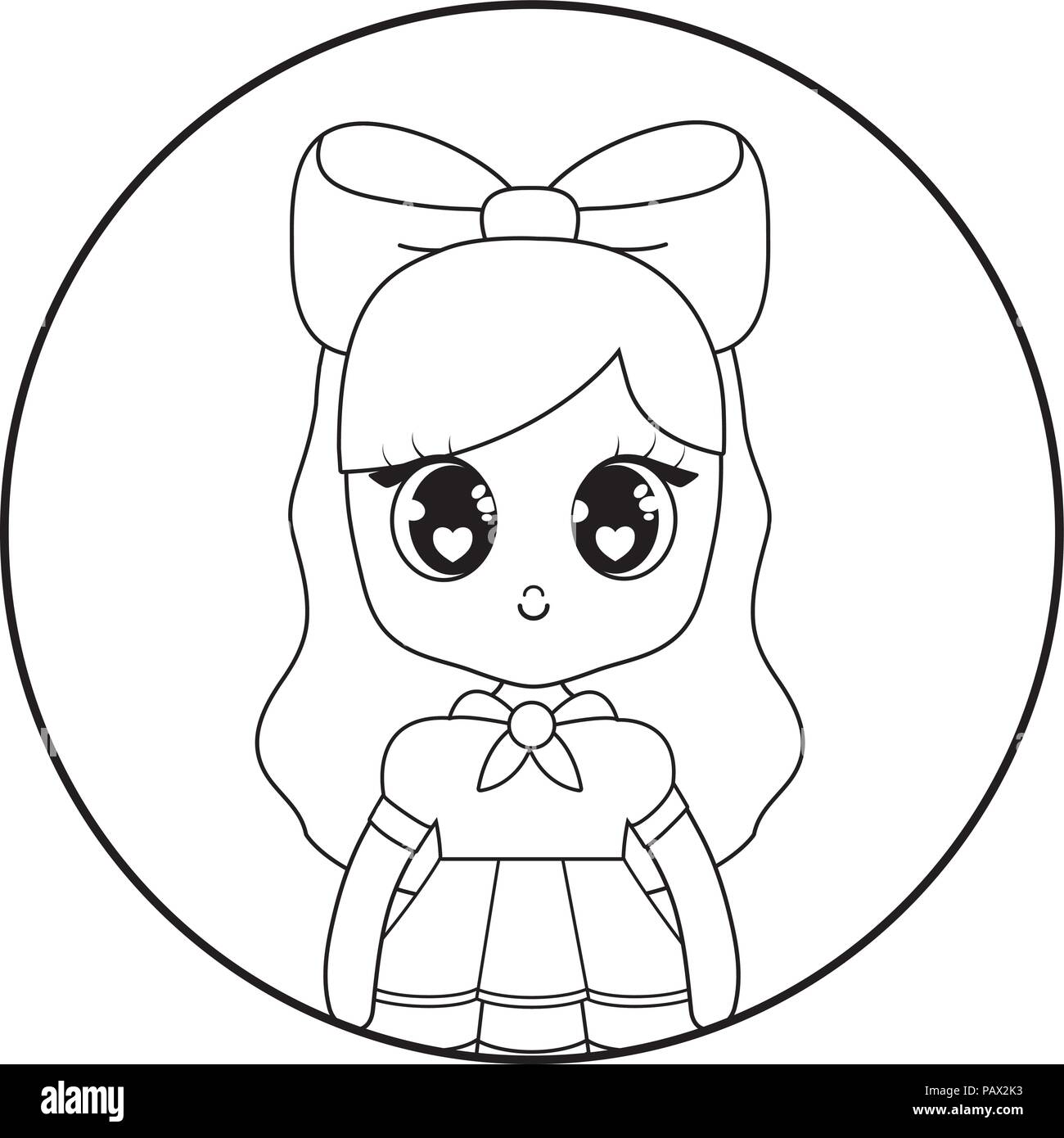 cute Anime girl over decorative circular frame and white background ...