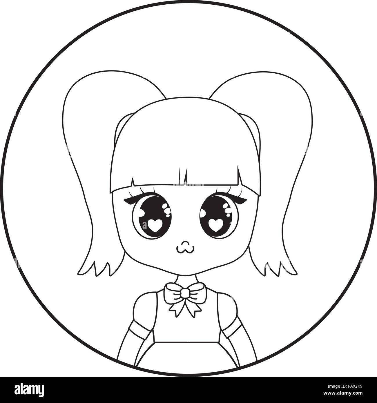 cute Anime girl over decorative circular frame and white background ...