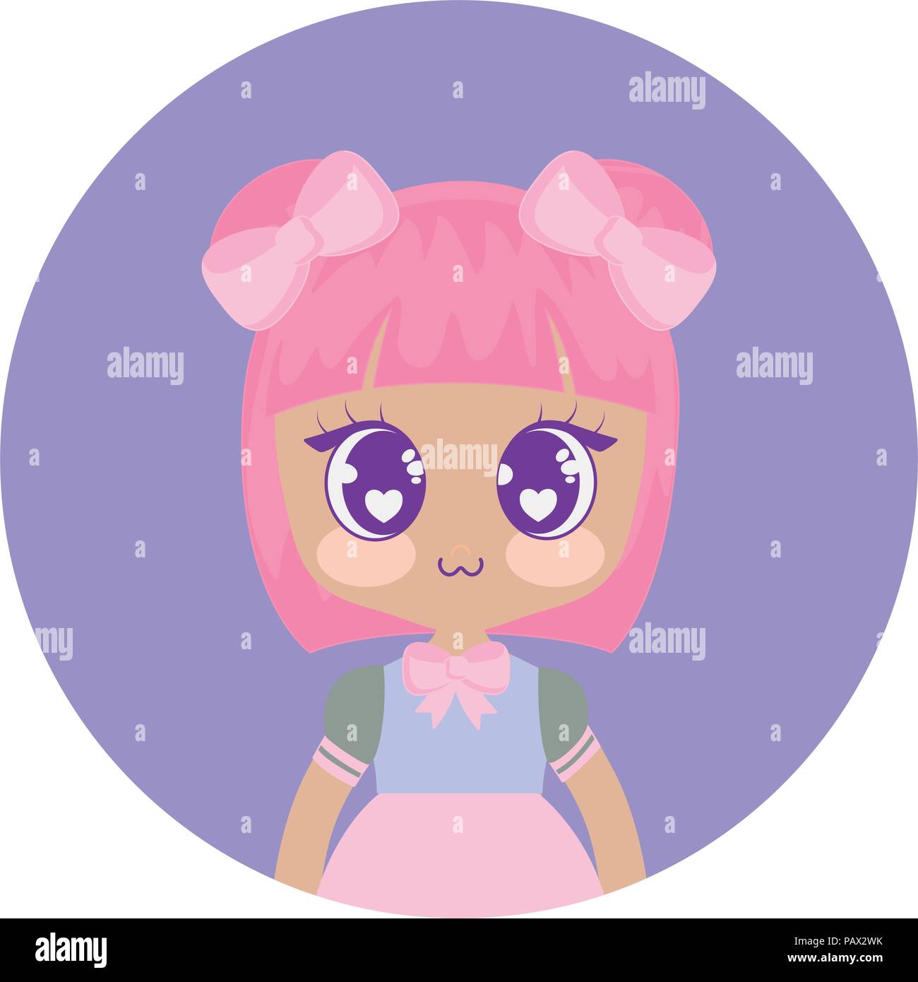 cute Anime girl over decorative circular frame and white background ...