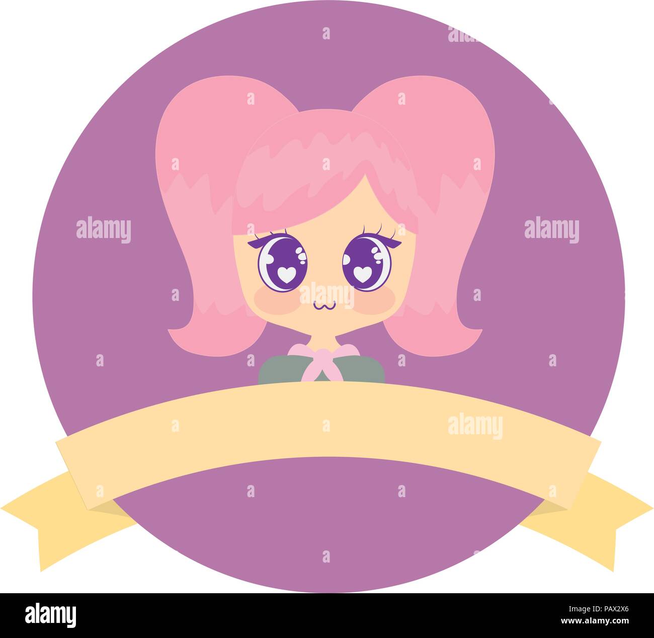 Decorative ribbon with cute Anime girl icon over white background ...