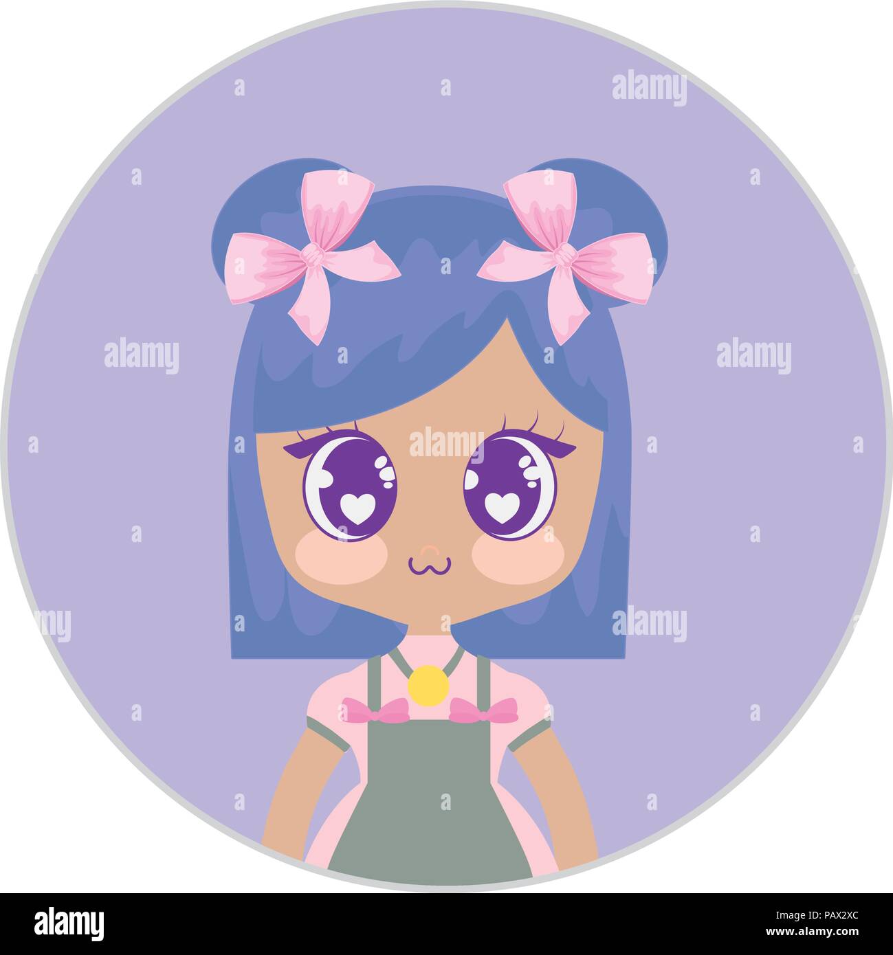 cute Anime girl over decorative circular frame and white background ...