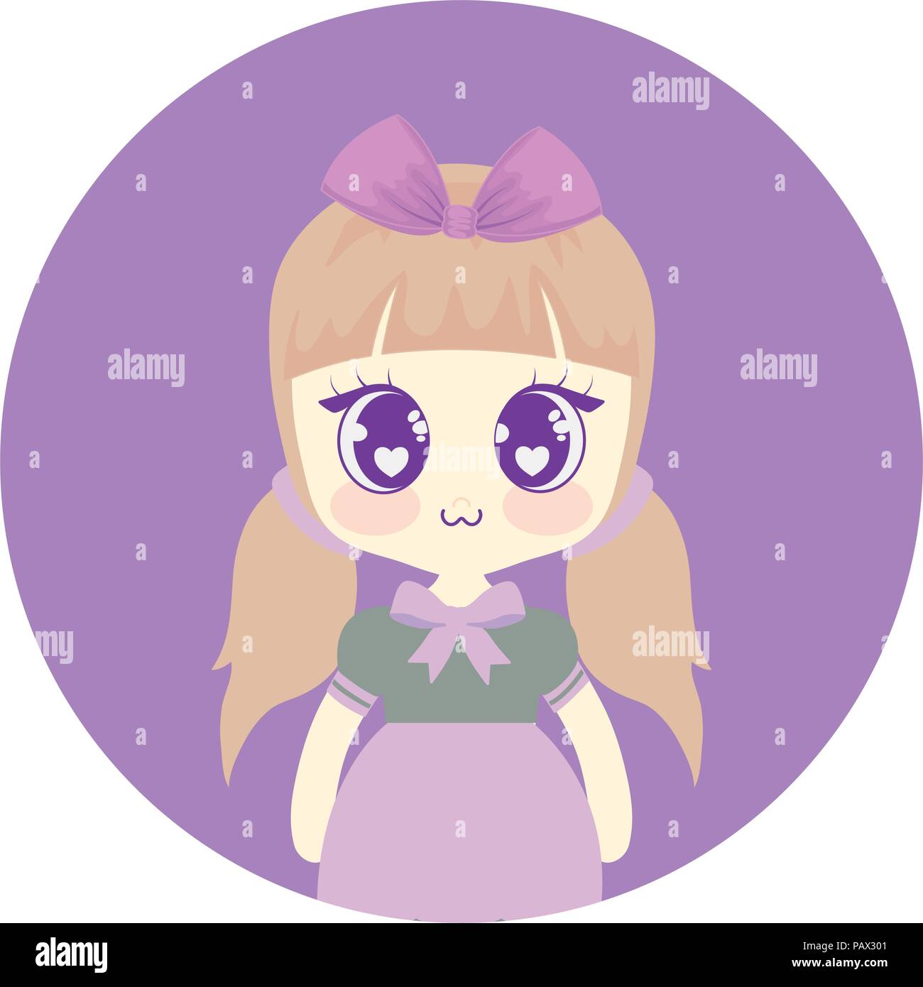 cute Anime girl over decorative circular frame and white background ...